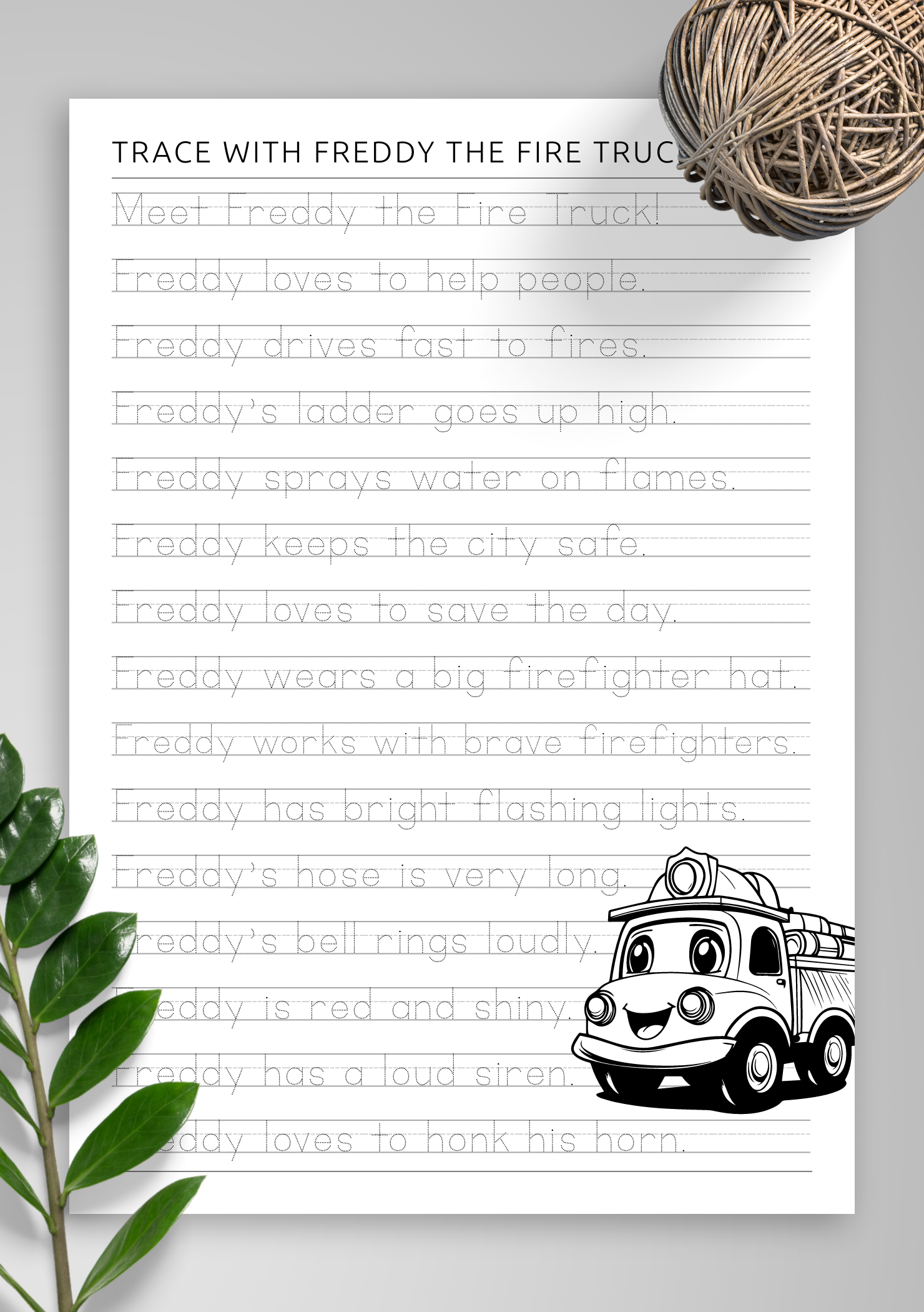 Download Trace & Write with Freddy the Fire Truck Printable PDF