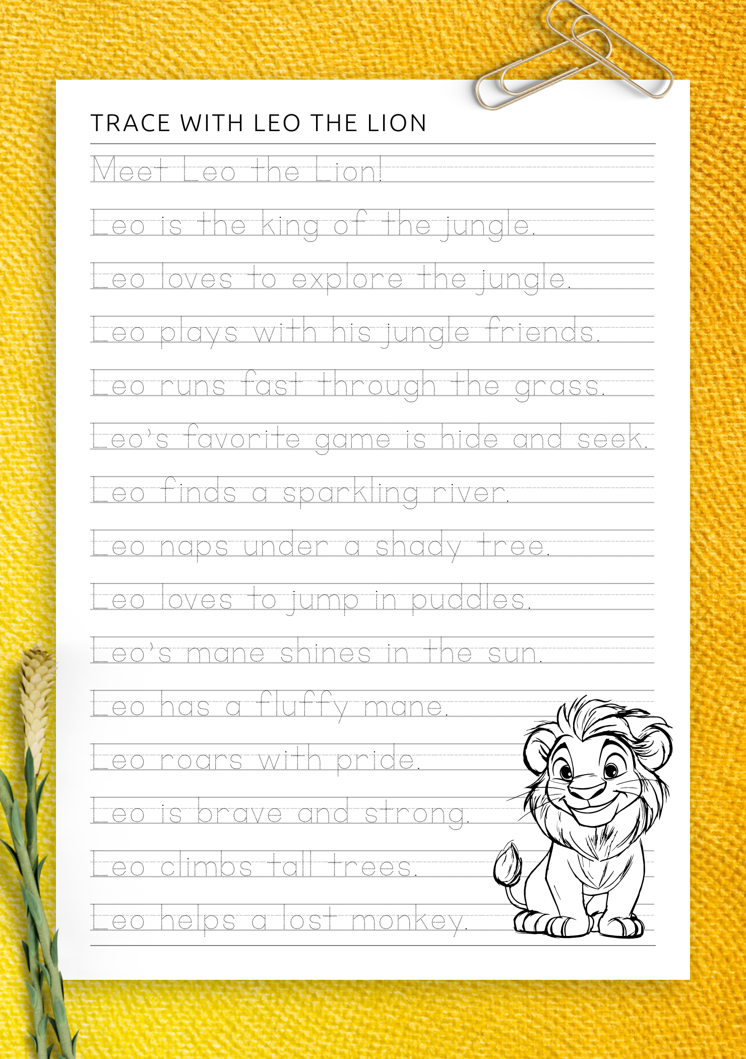 Download Trace & Write with Leo the Lion Printable PDF