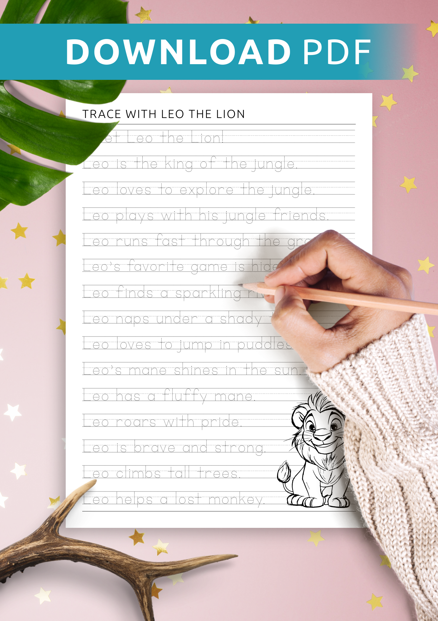 Download Trace & Write with Leo the Lion Printable PDF