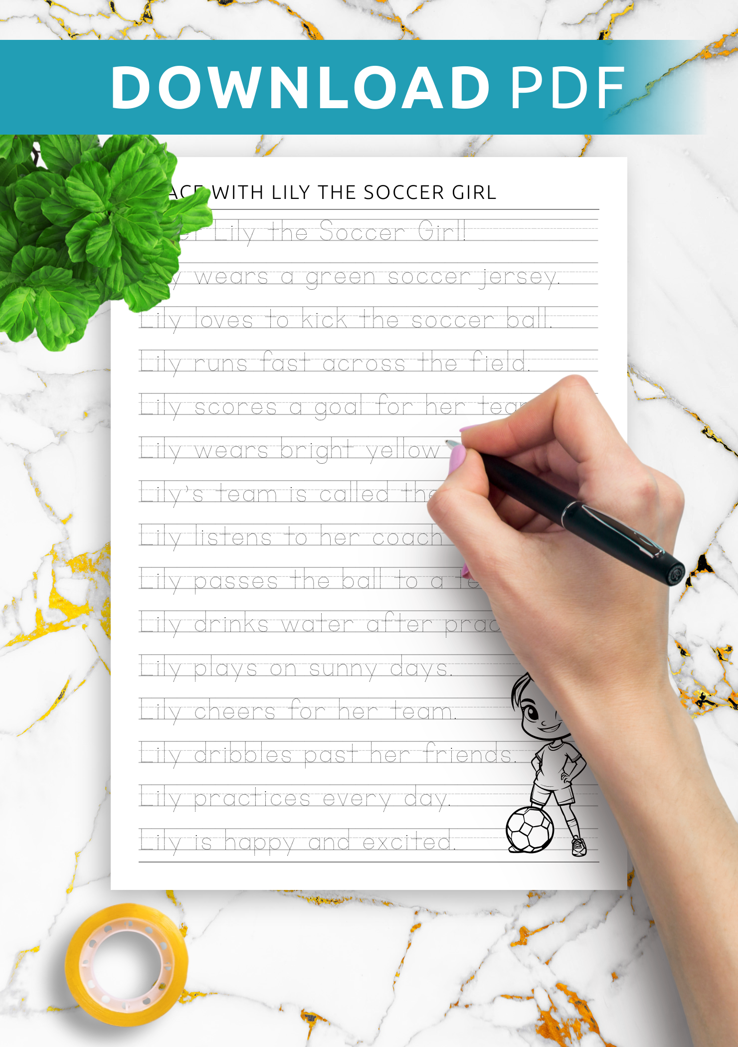 Download Trace & Write with Lily the Soccer Girl Printable PDF