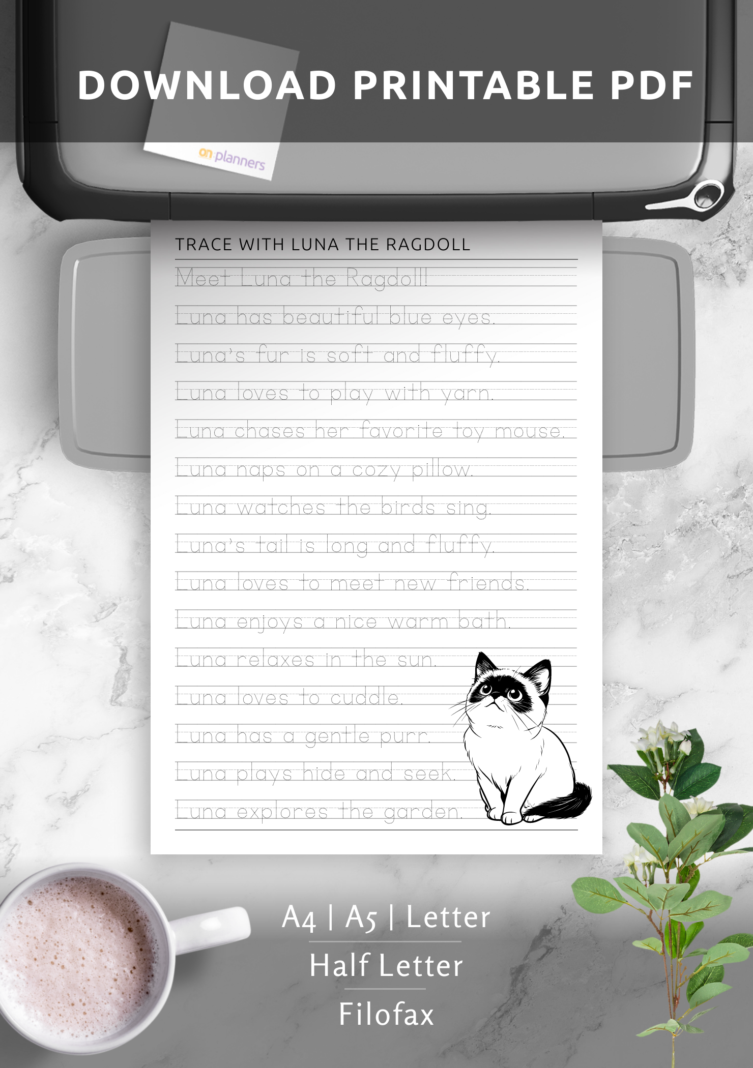 Download Trace & Write with Luna the Ragdoll Printable PDF