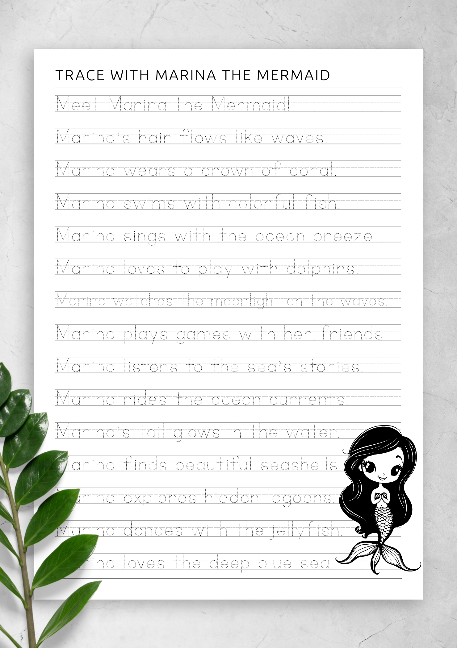 Download Trace & Write with Marina the Mermaid Printable PDF
