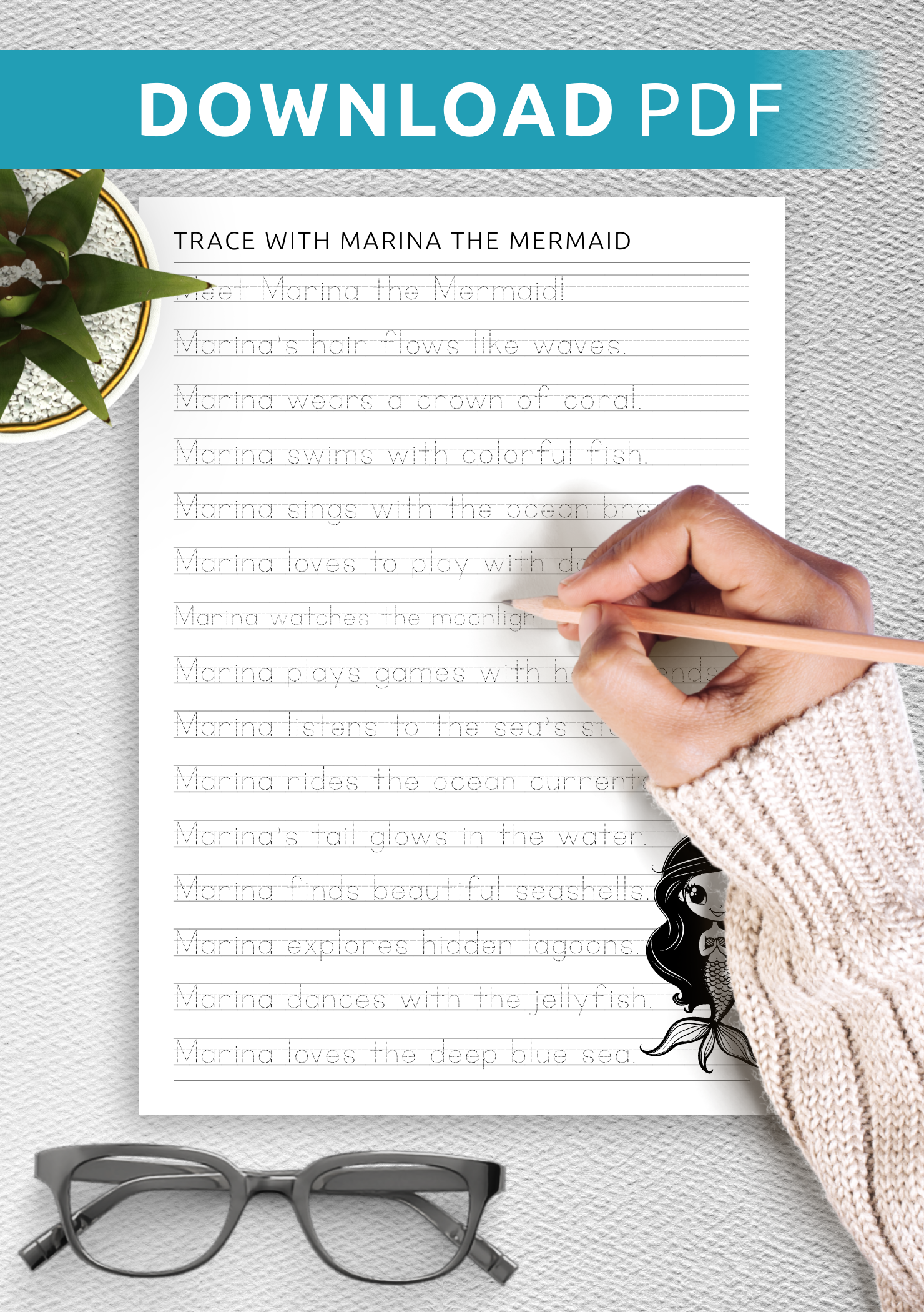 Download Trace & Write with Marina the Mermaid Printable PDF