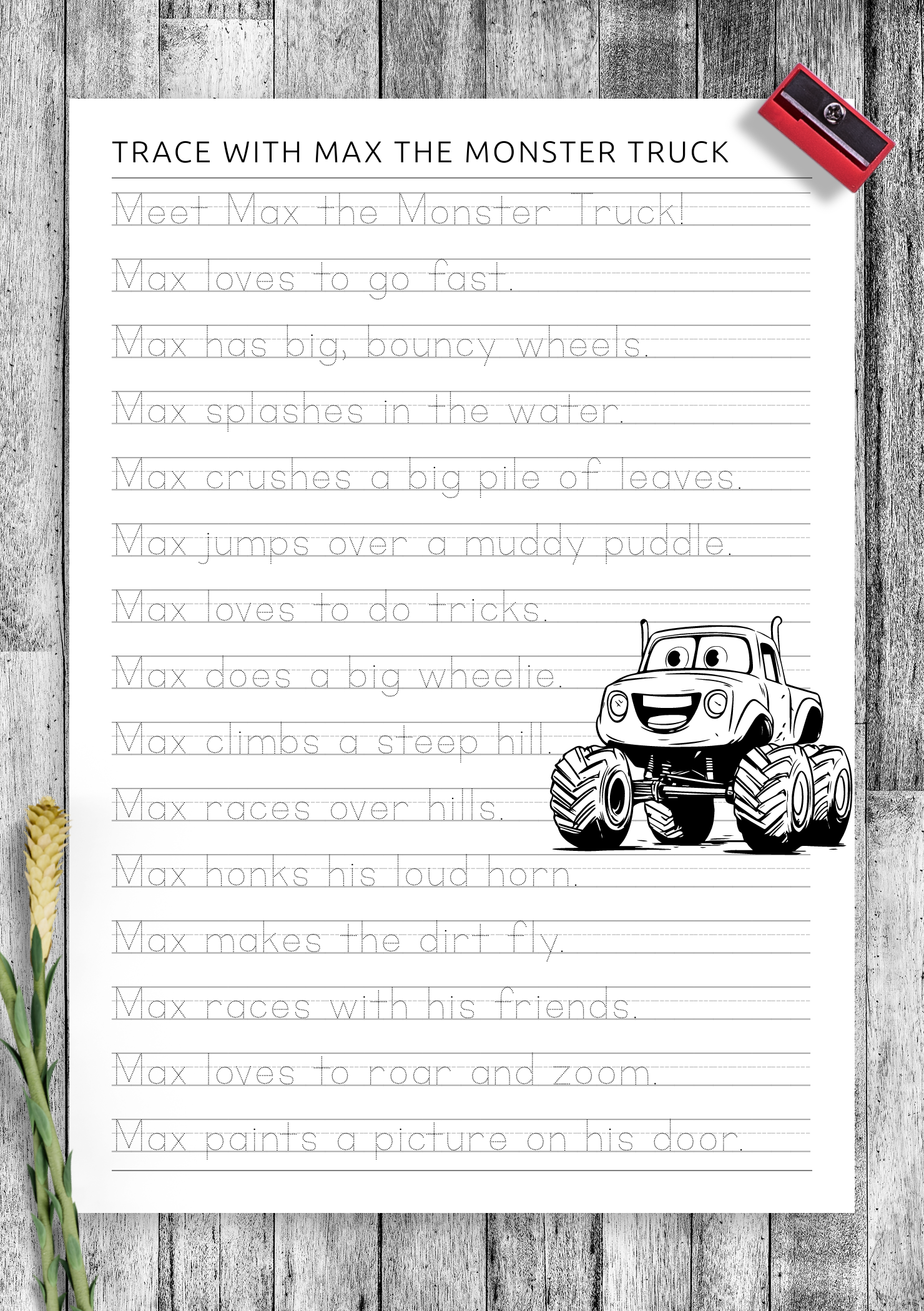 Download Trace & Write with Max the Monster Truck Printable PDF