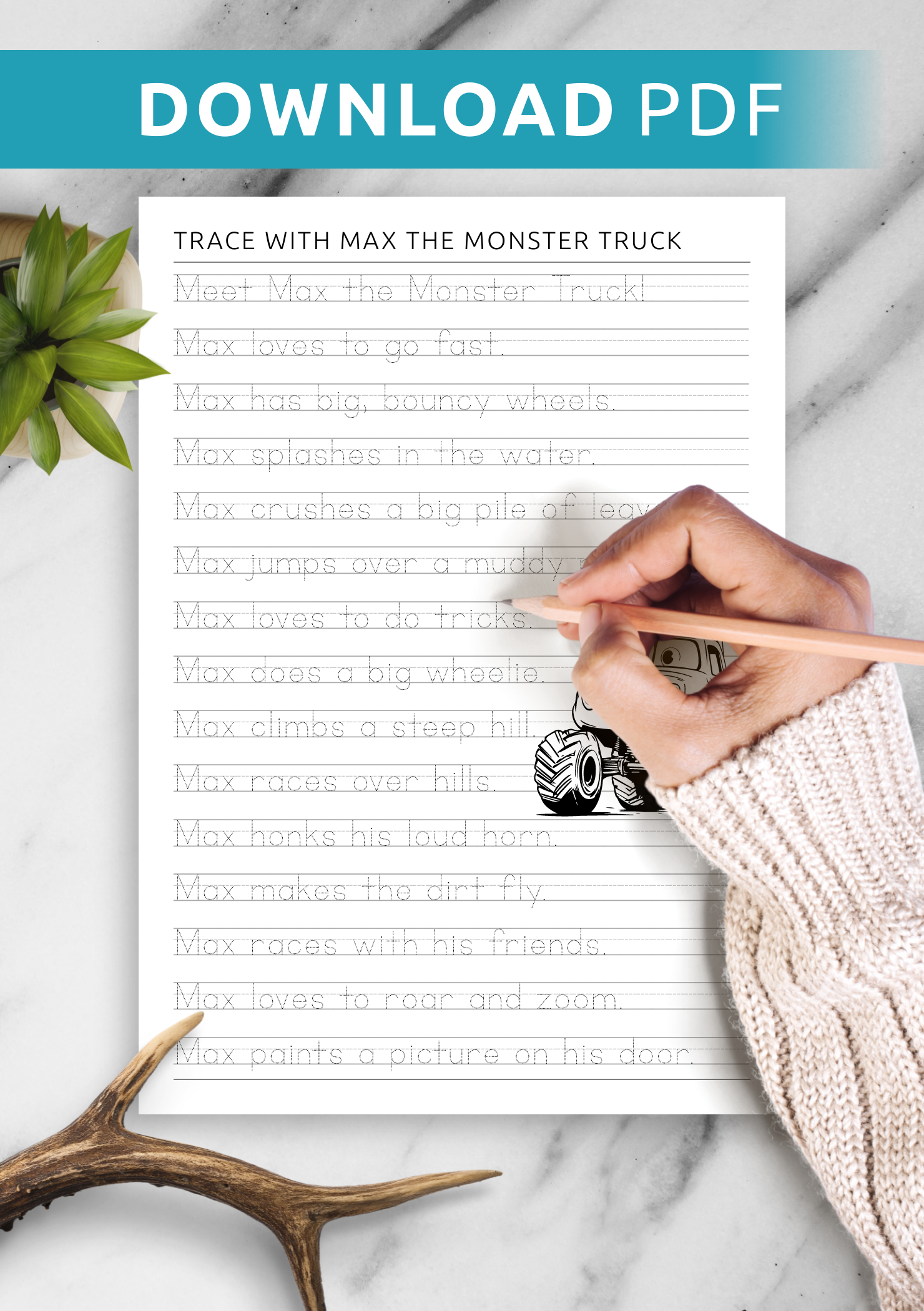 Download Trace & Write with Max the Monster Truck Printable PDF
