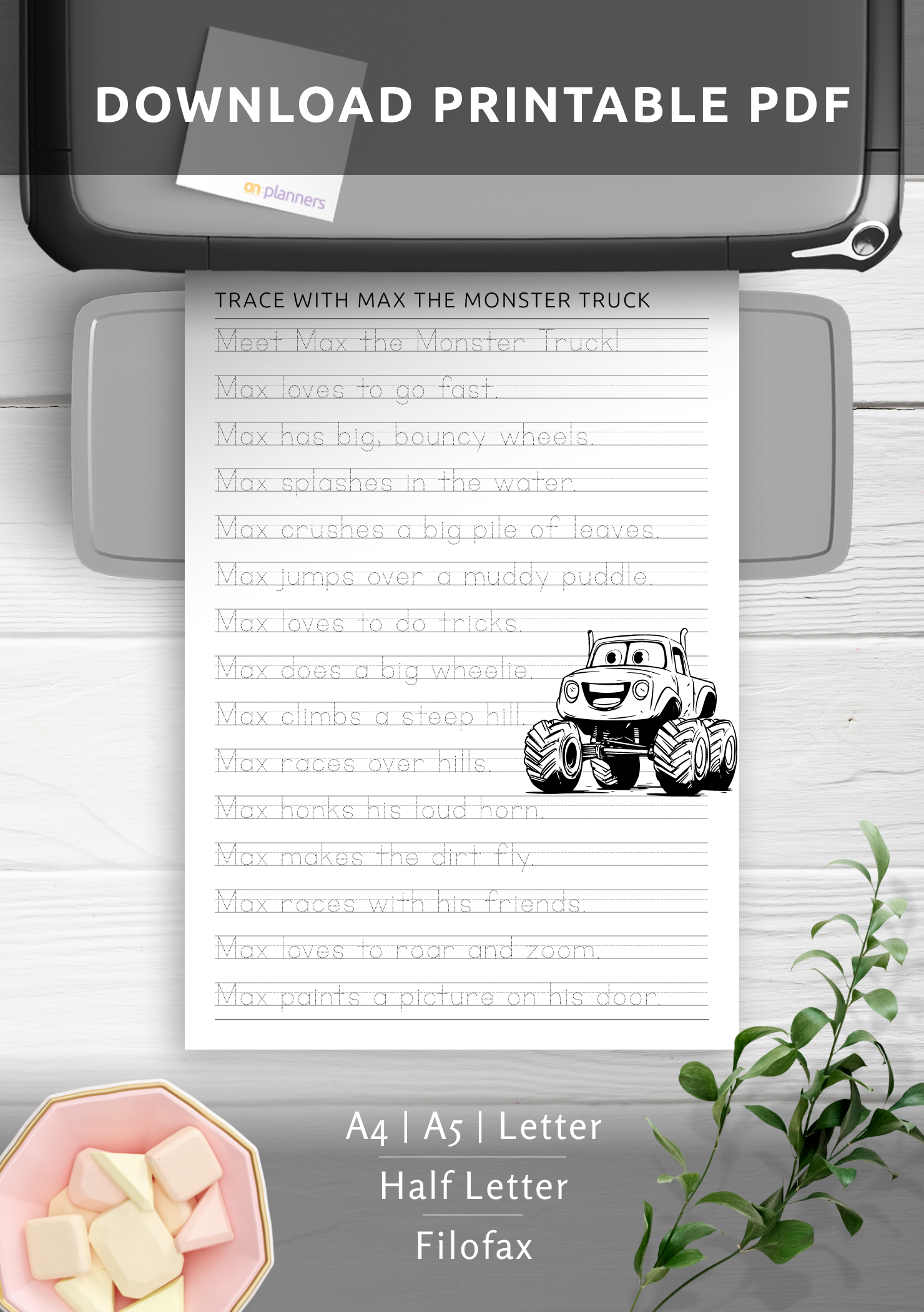 Download Trace & Write with Max the Monster Truck Printable PDF