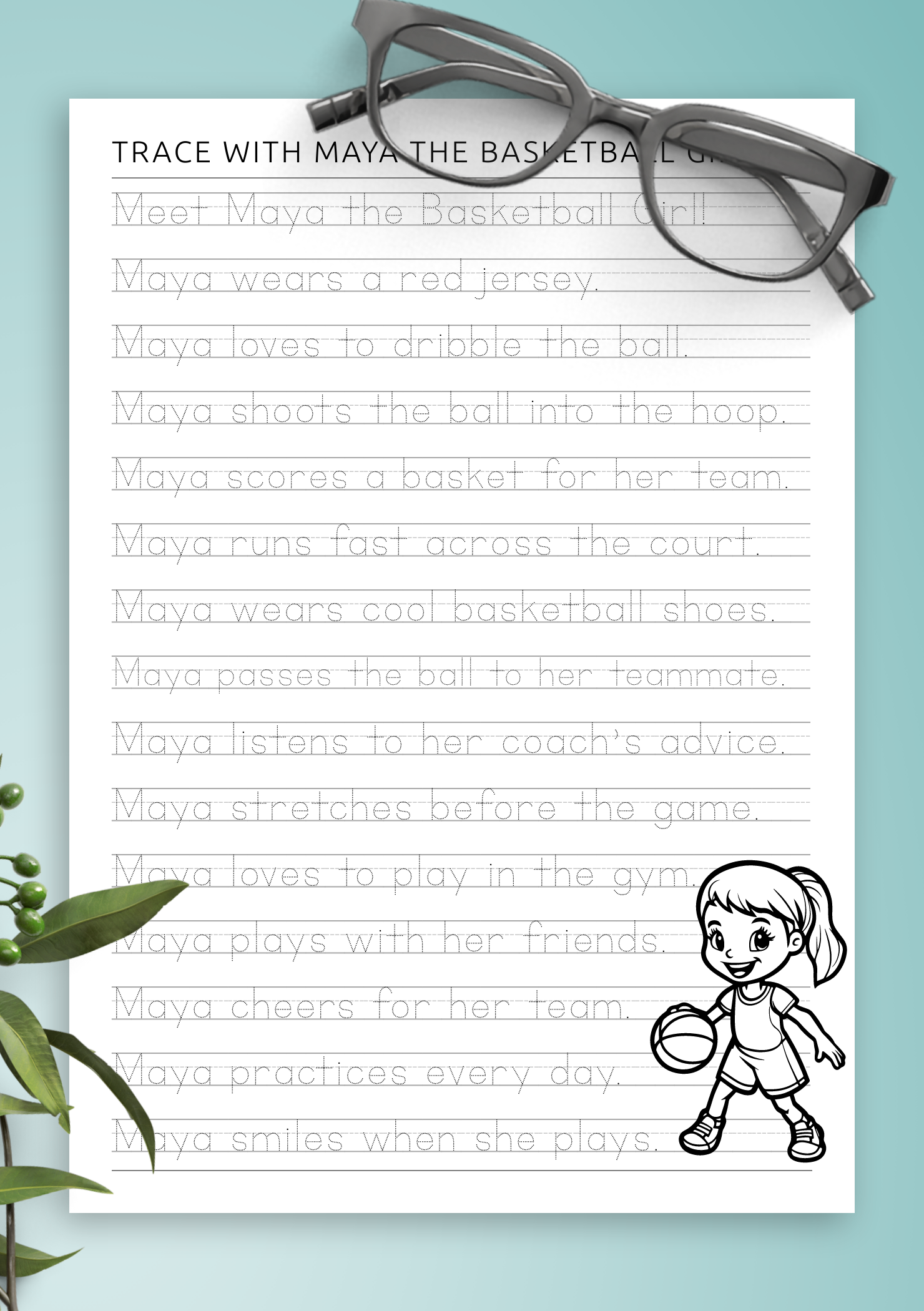 Download Trace & Write with Maya the Basketball Girl Printable PDF