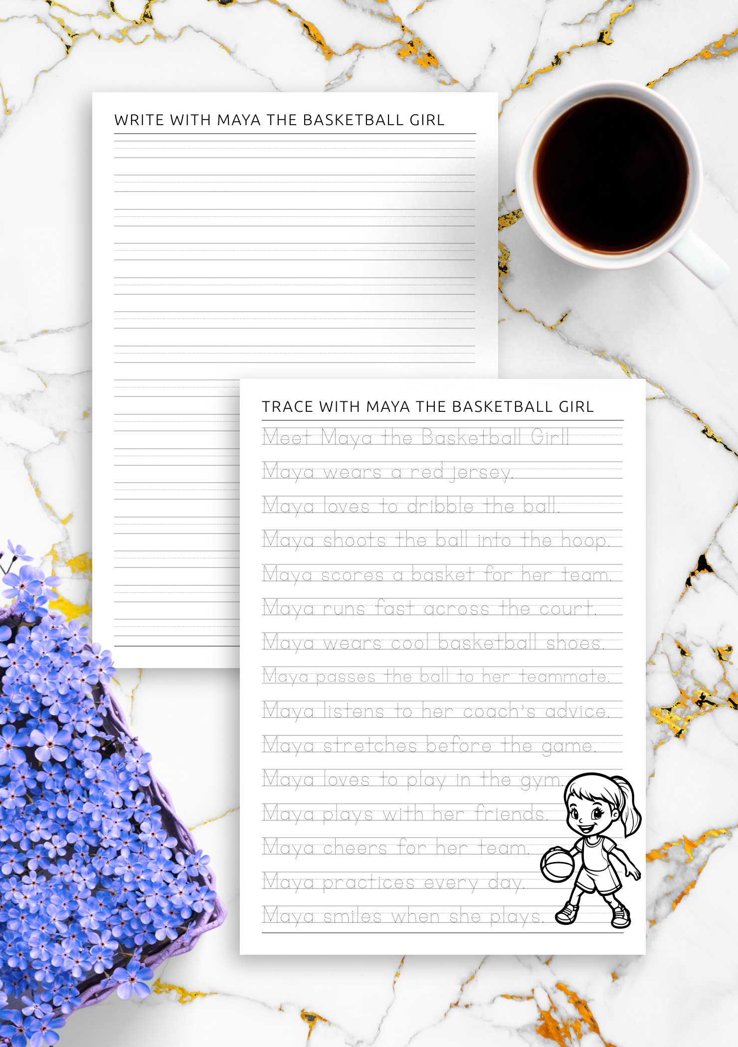 Download Trace & Write with Maya the Basketball Girl Printable PDF
