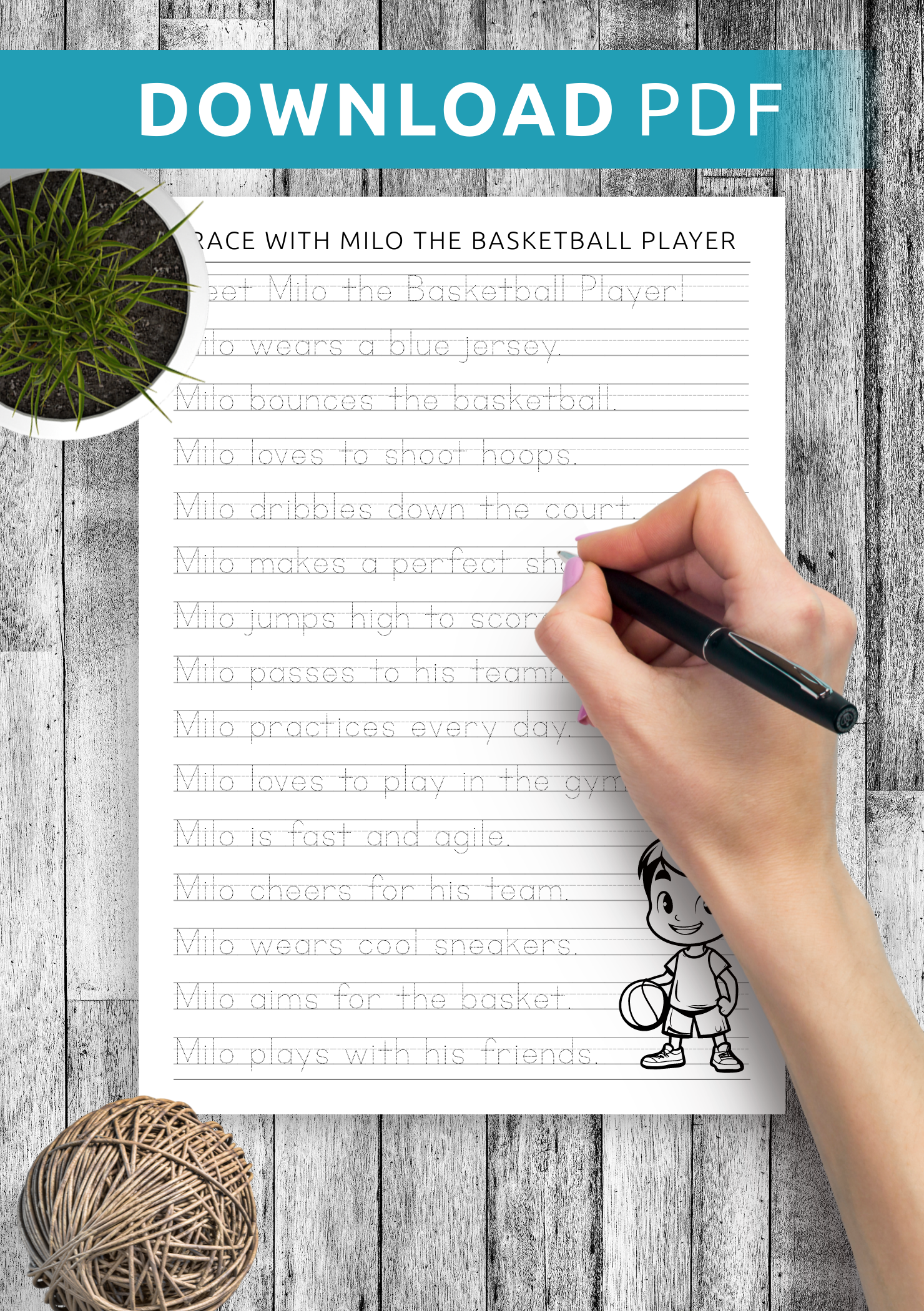 Download Trace & Write with Milo the Basketball Player Printable PDF