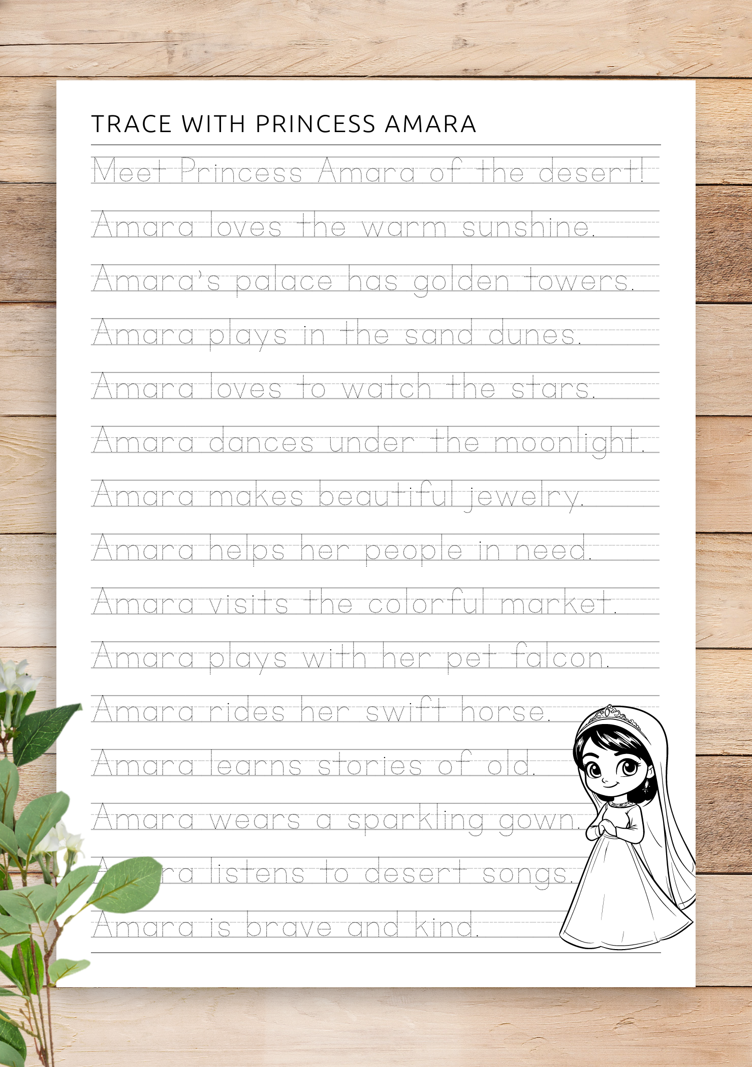 Download Trace & Write with Princess Amara Printable PDF