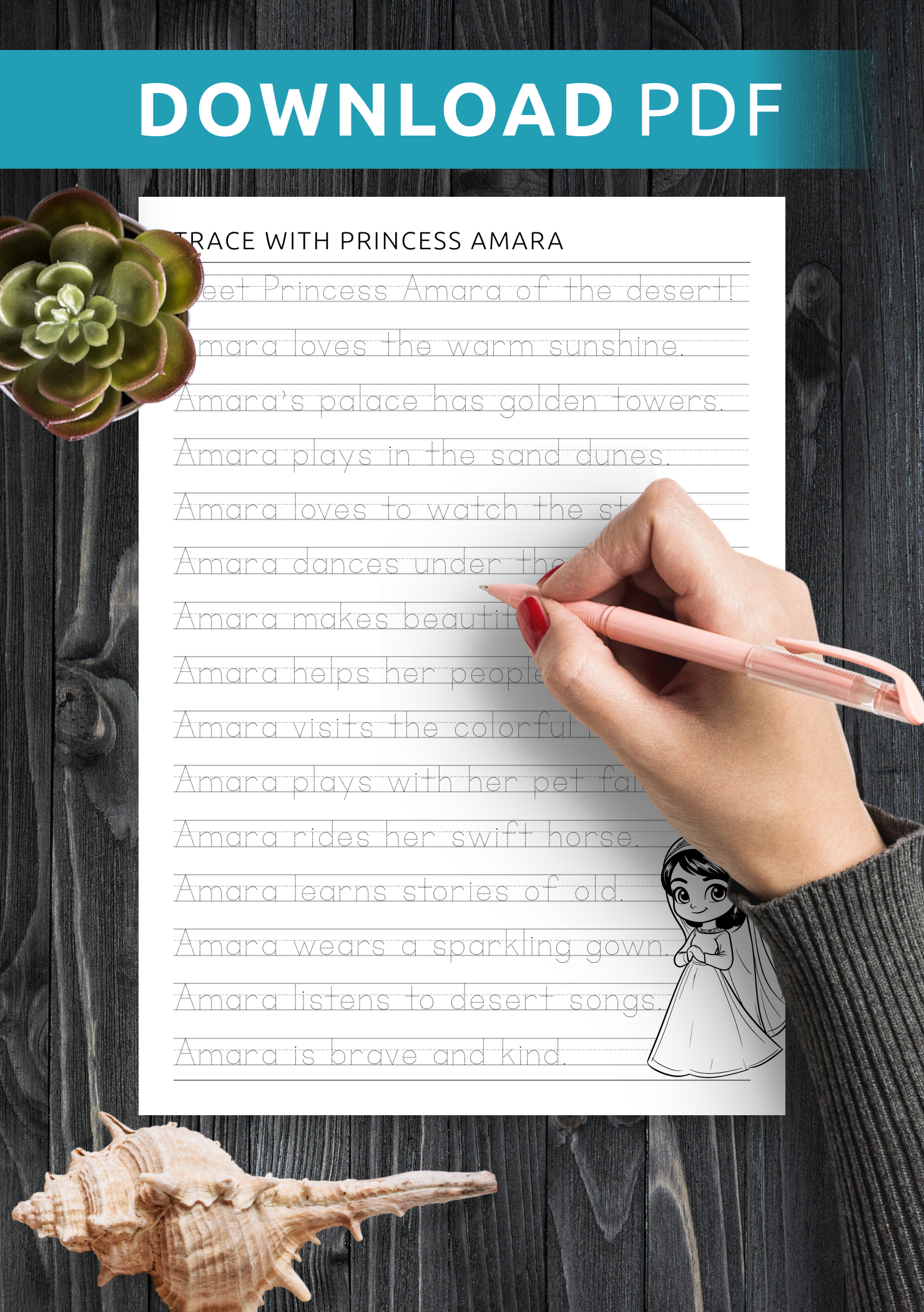 Download Trace & Write with Princess Amara Printable PDF