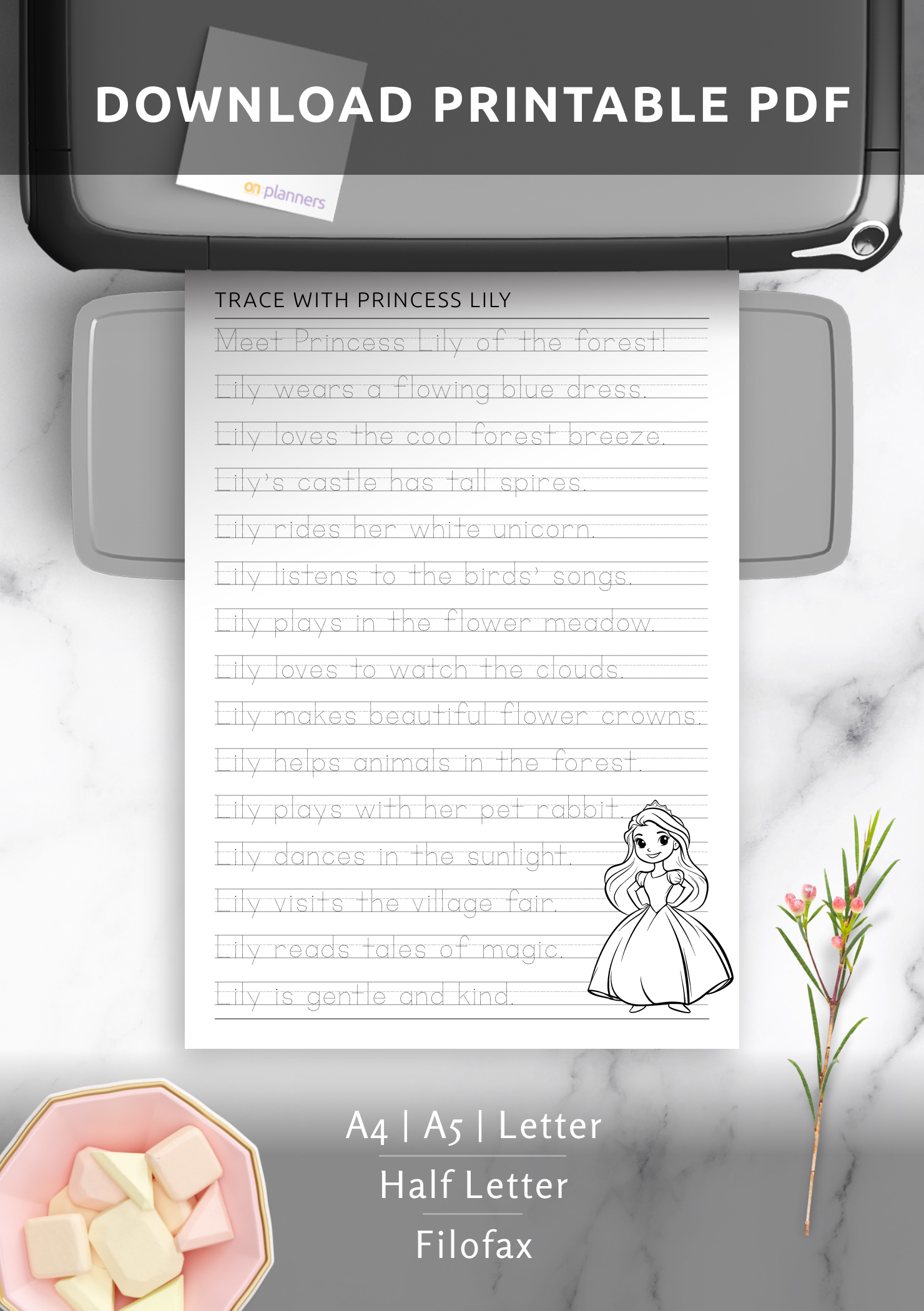 Download Trace & Write with Princess Lily Printable PDF