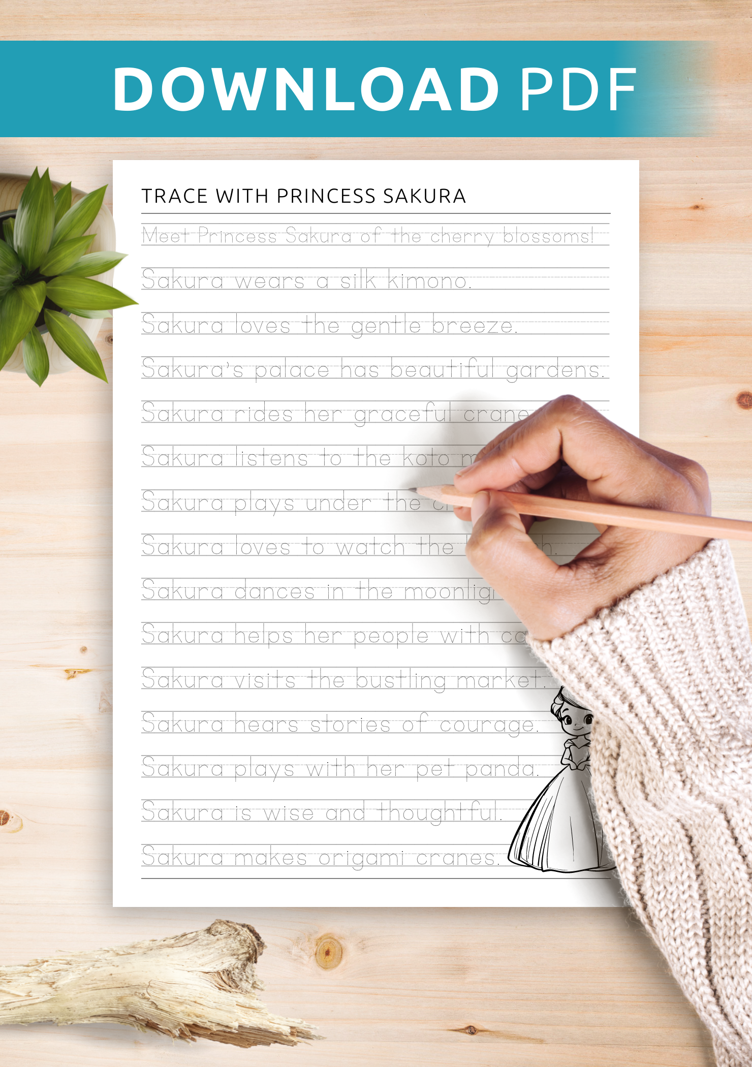 Download Trace & Write with Princess Sakura Printable PDF