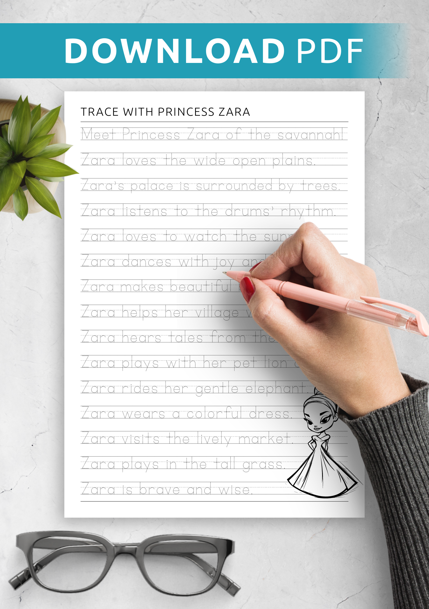 Download Trace & Write with Princess Zara Printable PDF