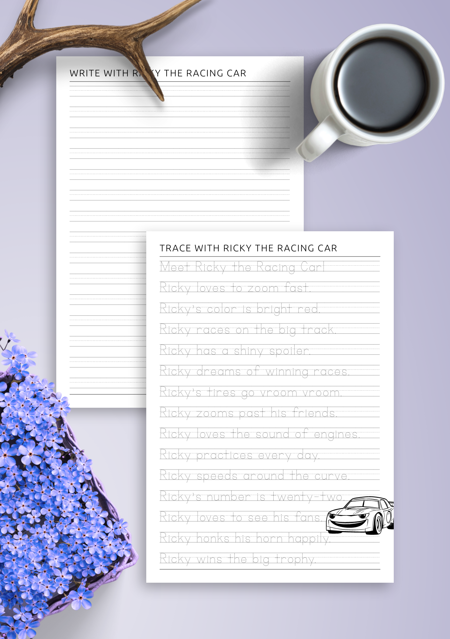 Download Trace & Write with Ricky the Racing Car Printable PDF