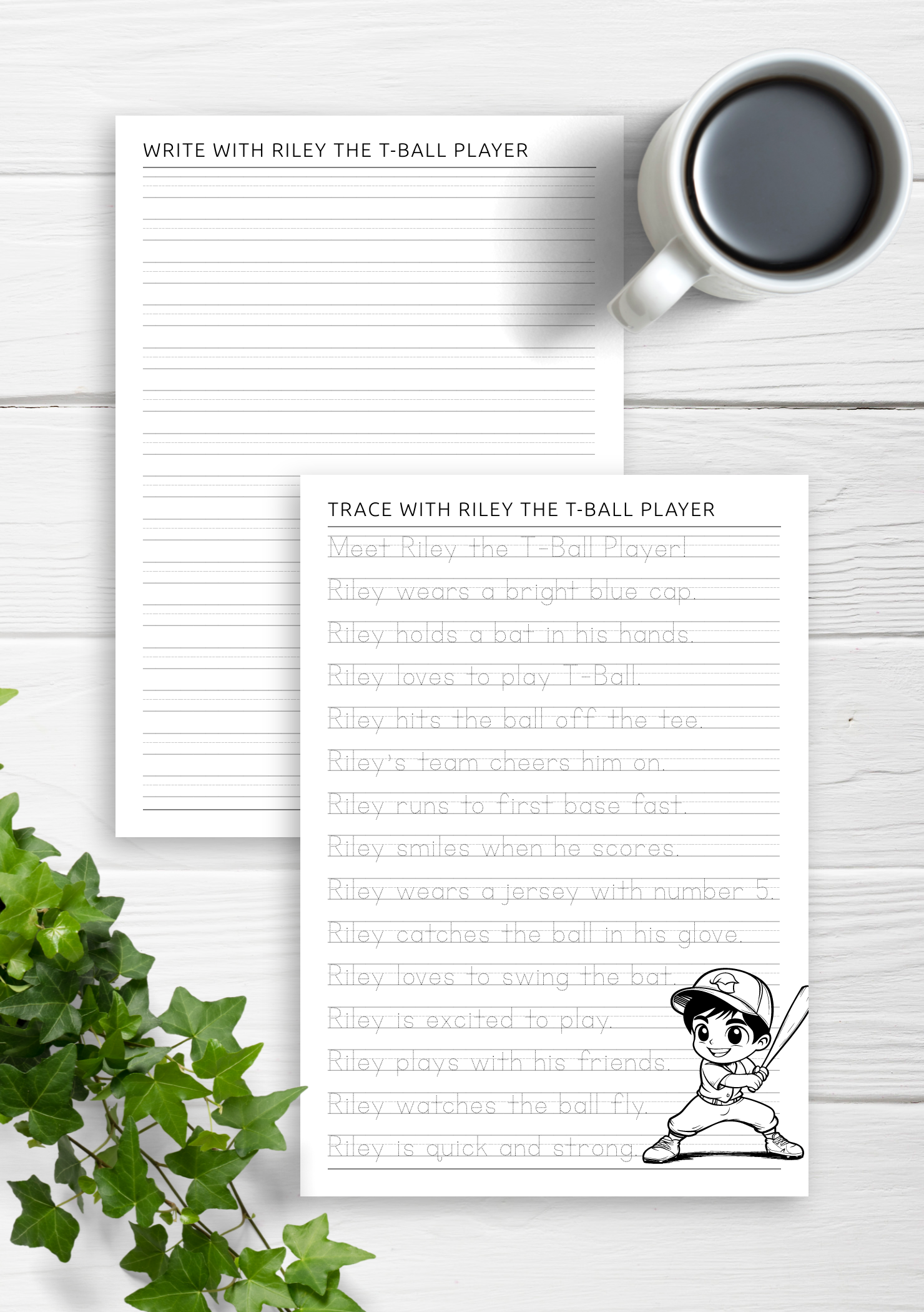Download Trace & Write with Riley the T-Ball Player Printable PDF