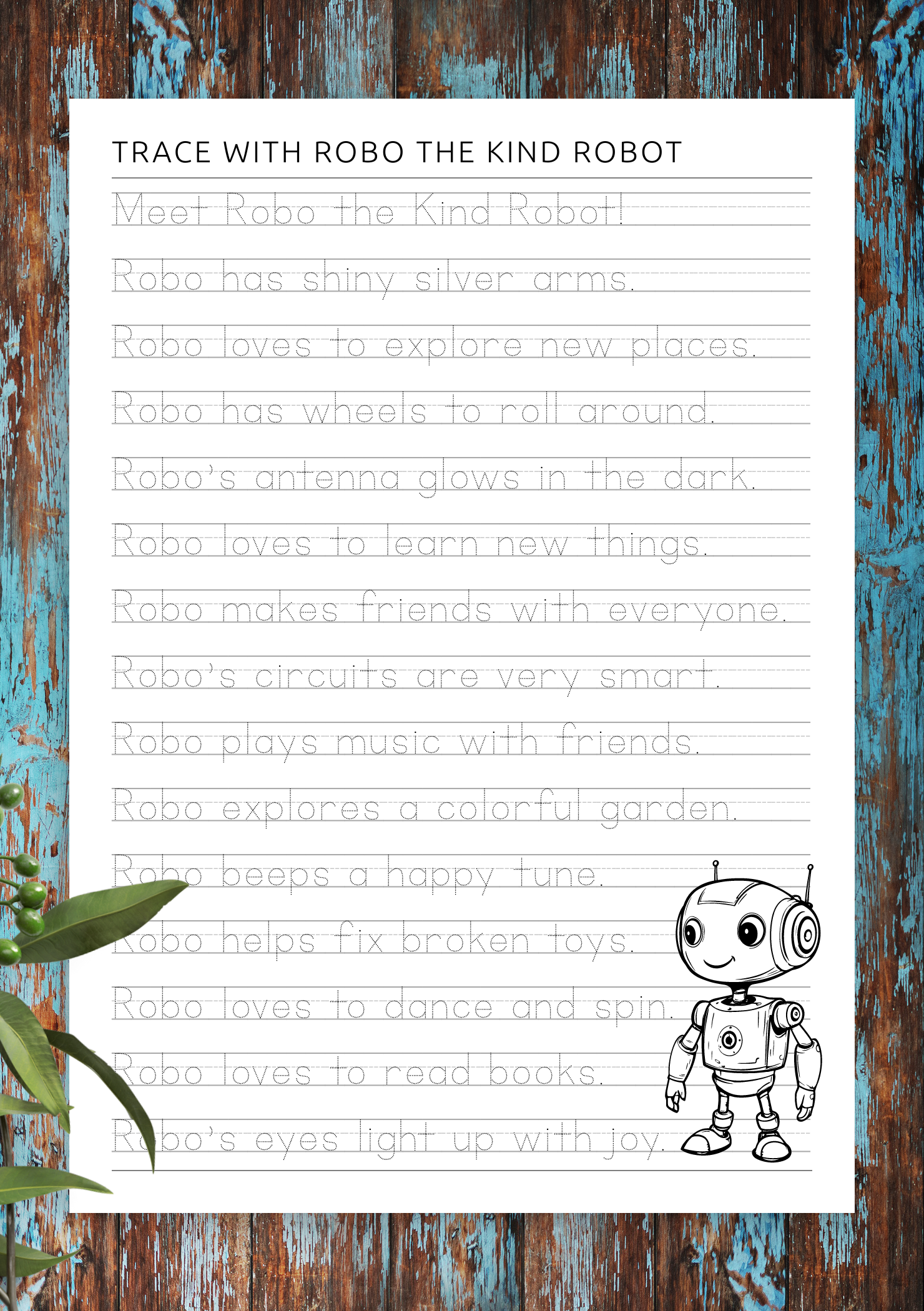 Download Trace & Write with Robo the Kind Robot Printable PDF