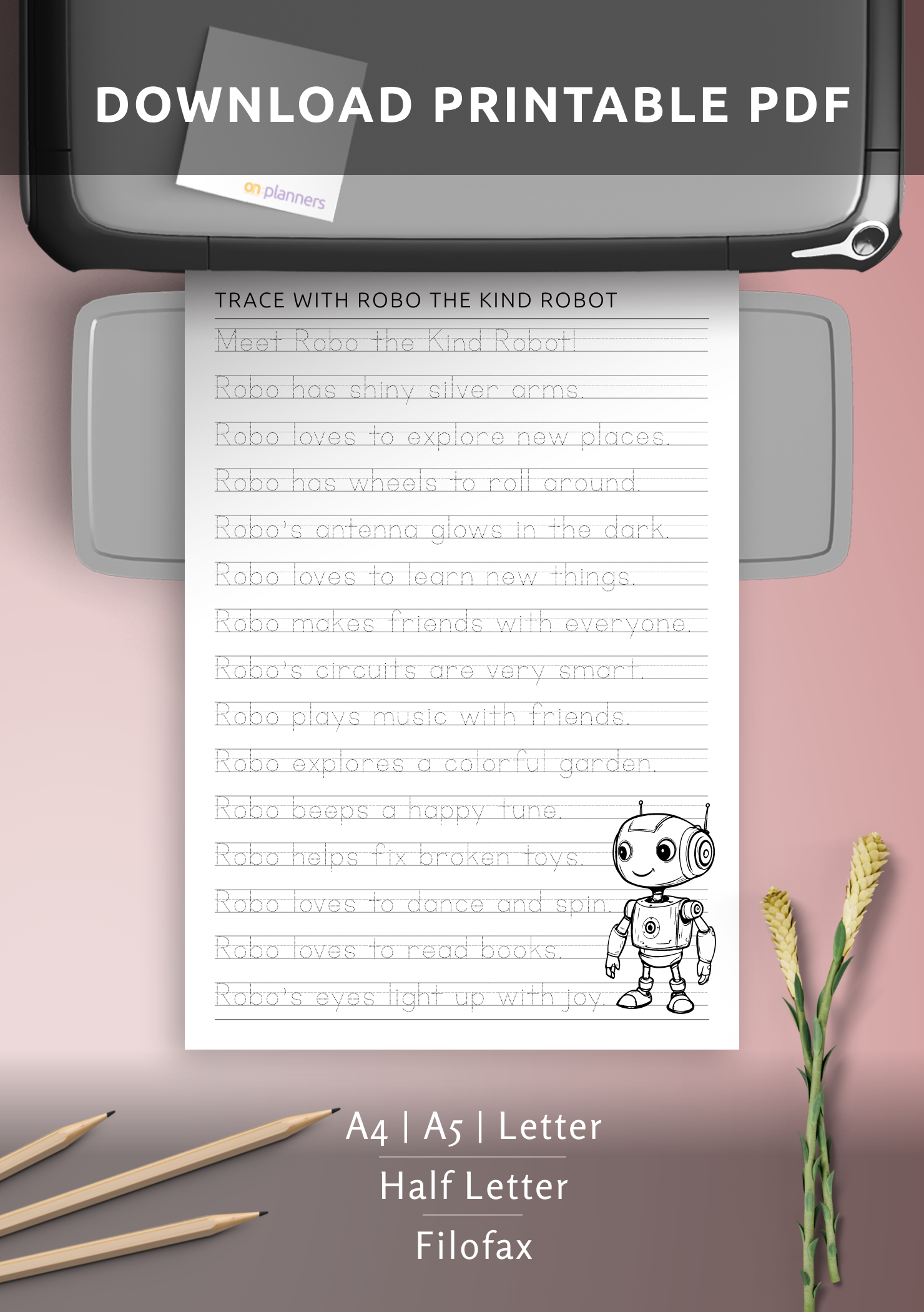 Download Trace & Write with Robo the Kind Robot Printable PDF
