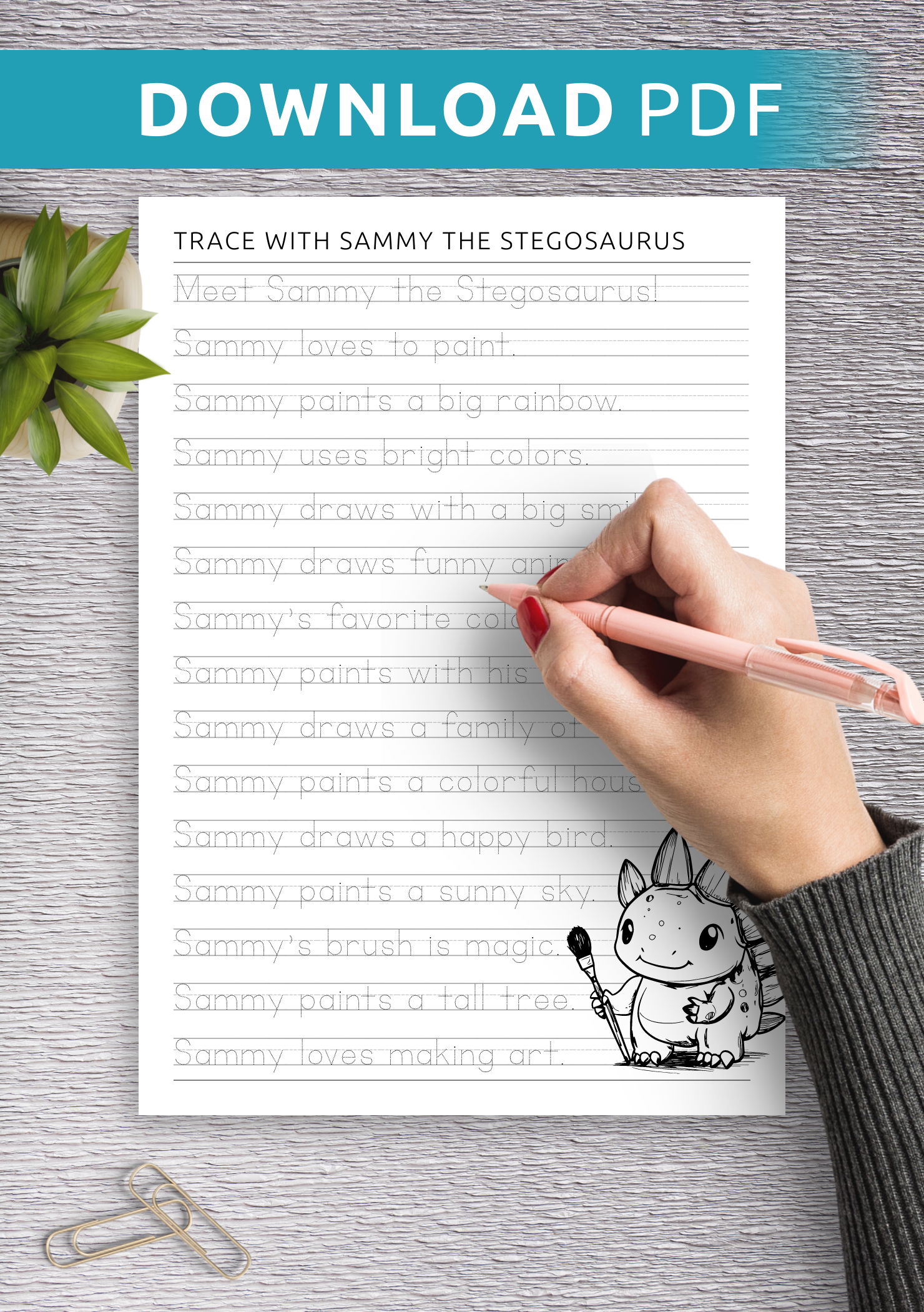 Download Trace & Write with Sammy the Stegosaurus Printable PDF