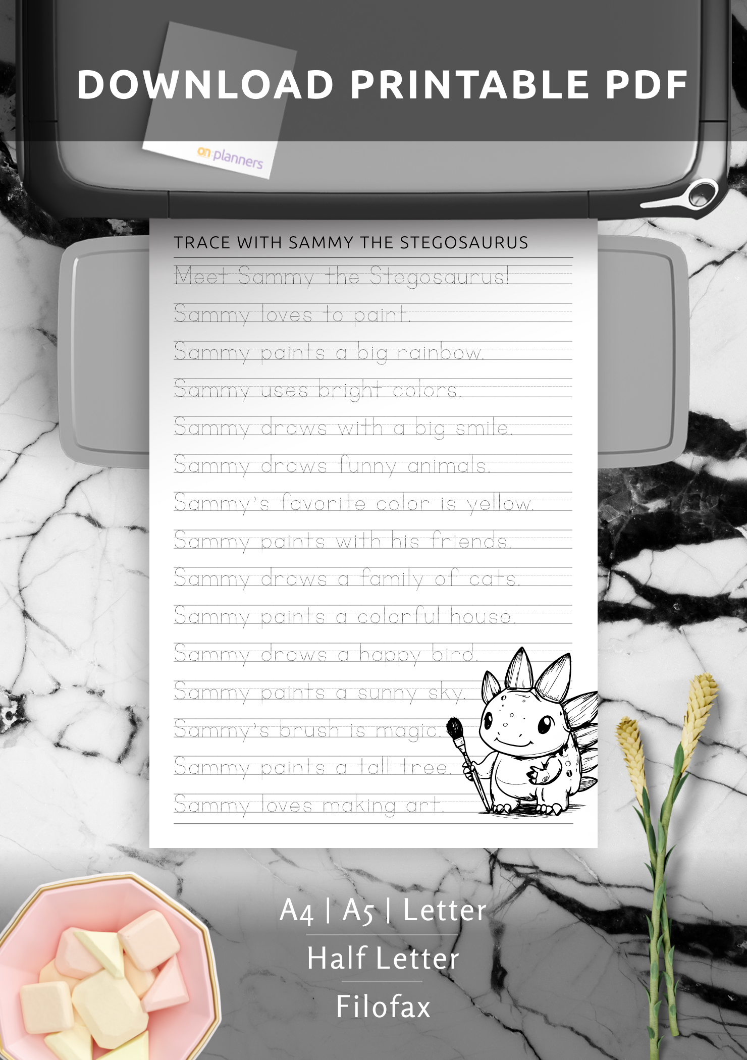 Download Trace & Write with Sammy the Stegosaurus Printable PDF