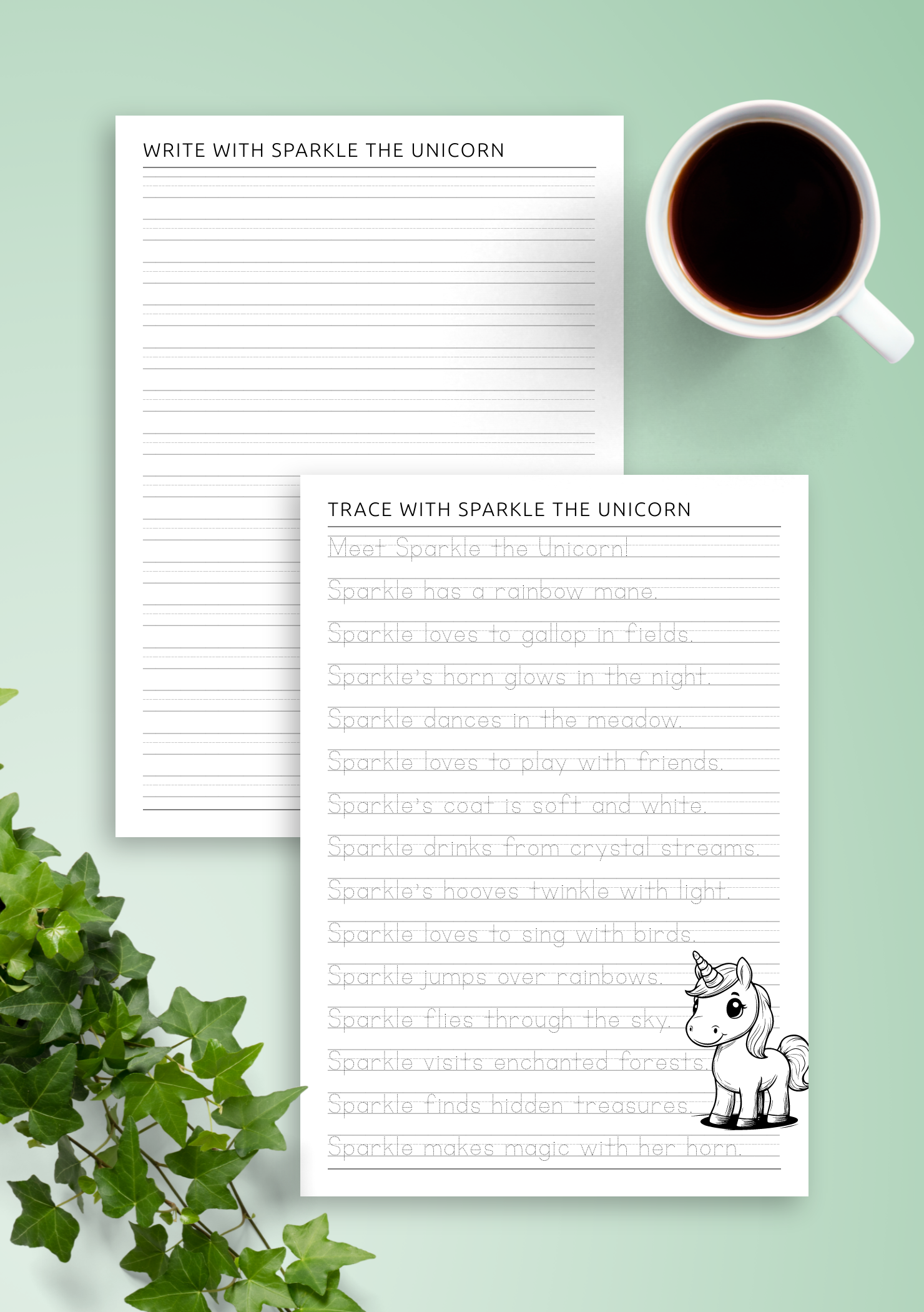 Download Trace & Write with Sparkle the Unicorn Printable PDF