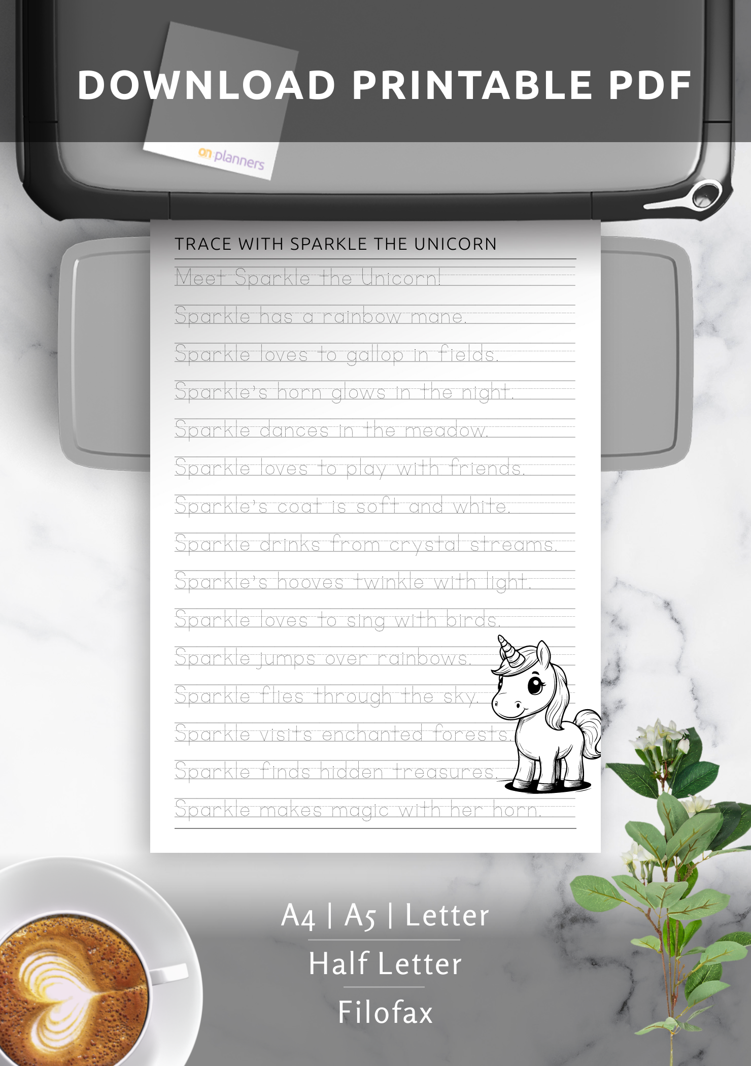 Download Trace & Write with Sparkle the Unicorn Printable PDF