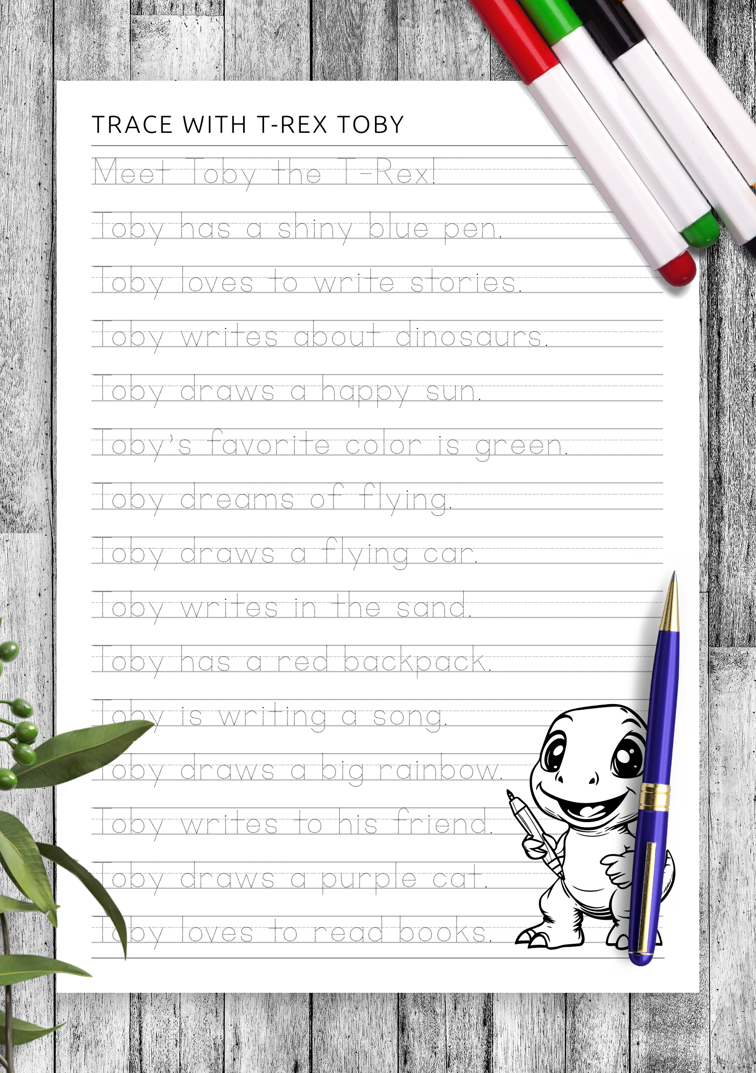 Download Trace & Write with T-Rex Toby Printable PDF