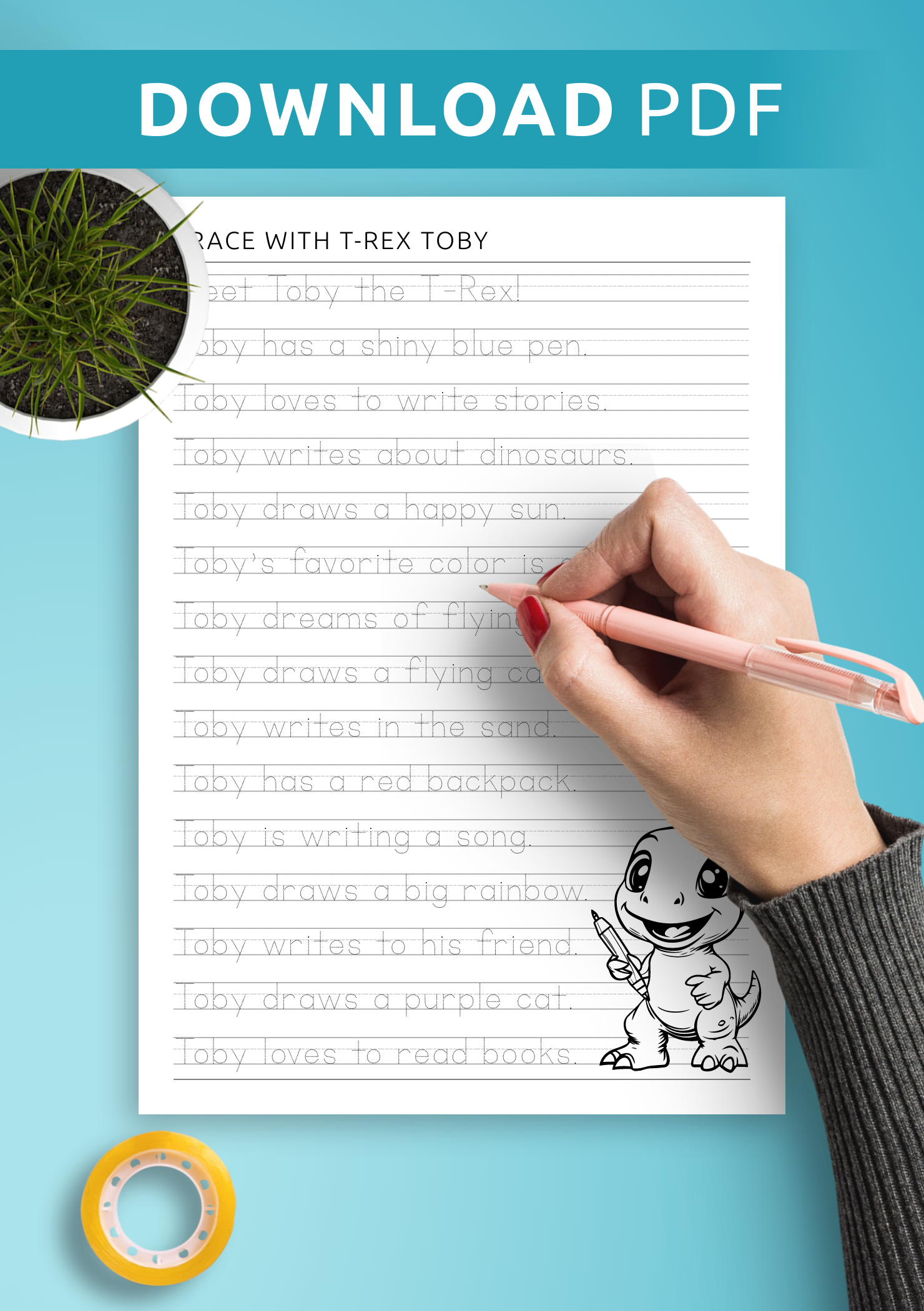 Download Trace & Write with T-Rex Toby Printable PDF