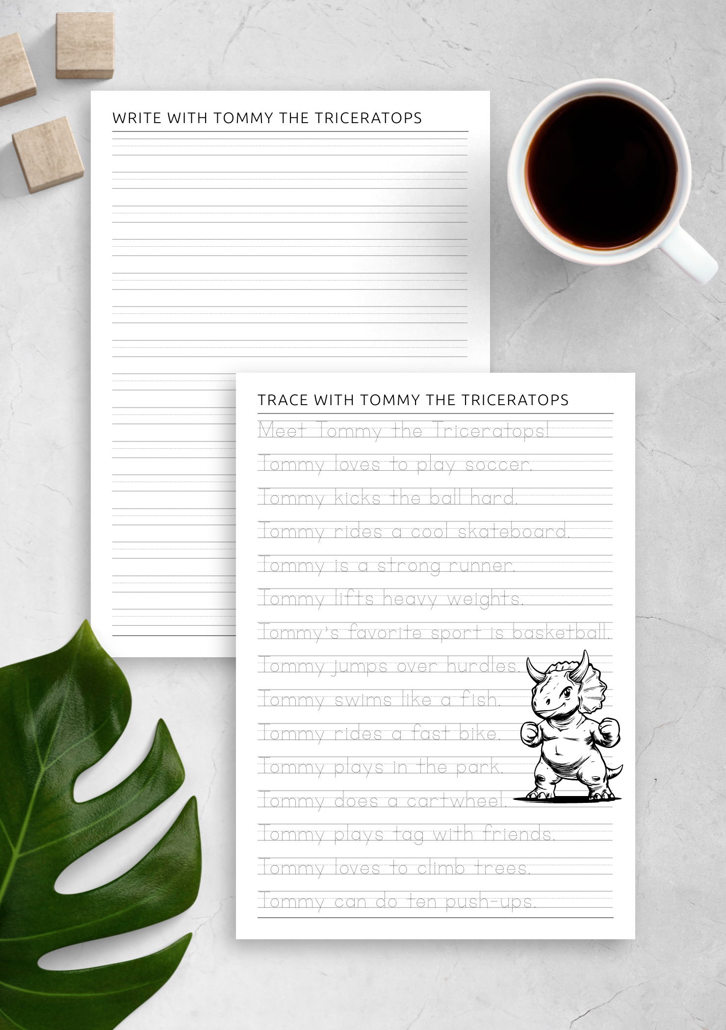 Download Trace & Write with Tommy the Triceratops Printable PDF