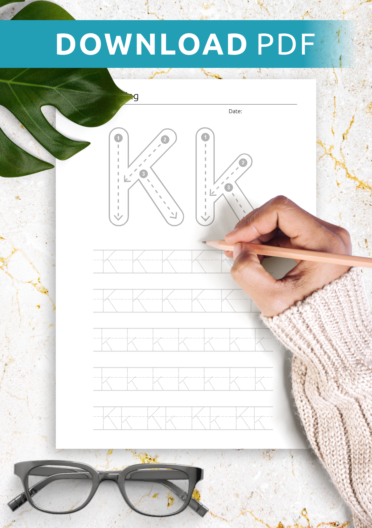 Download Traceable Letter K for Kids Printable PDF