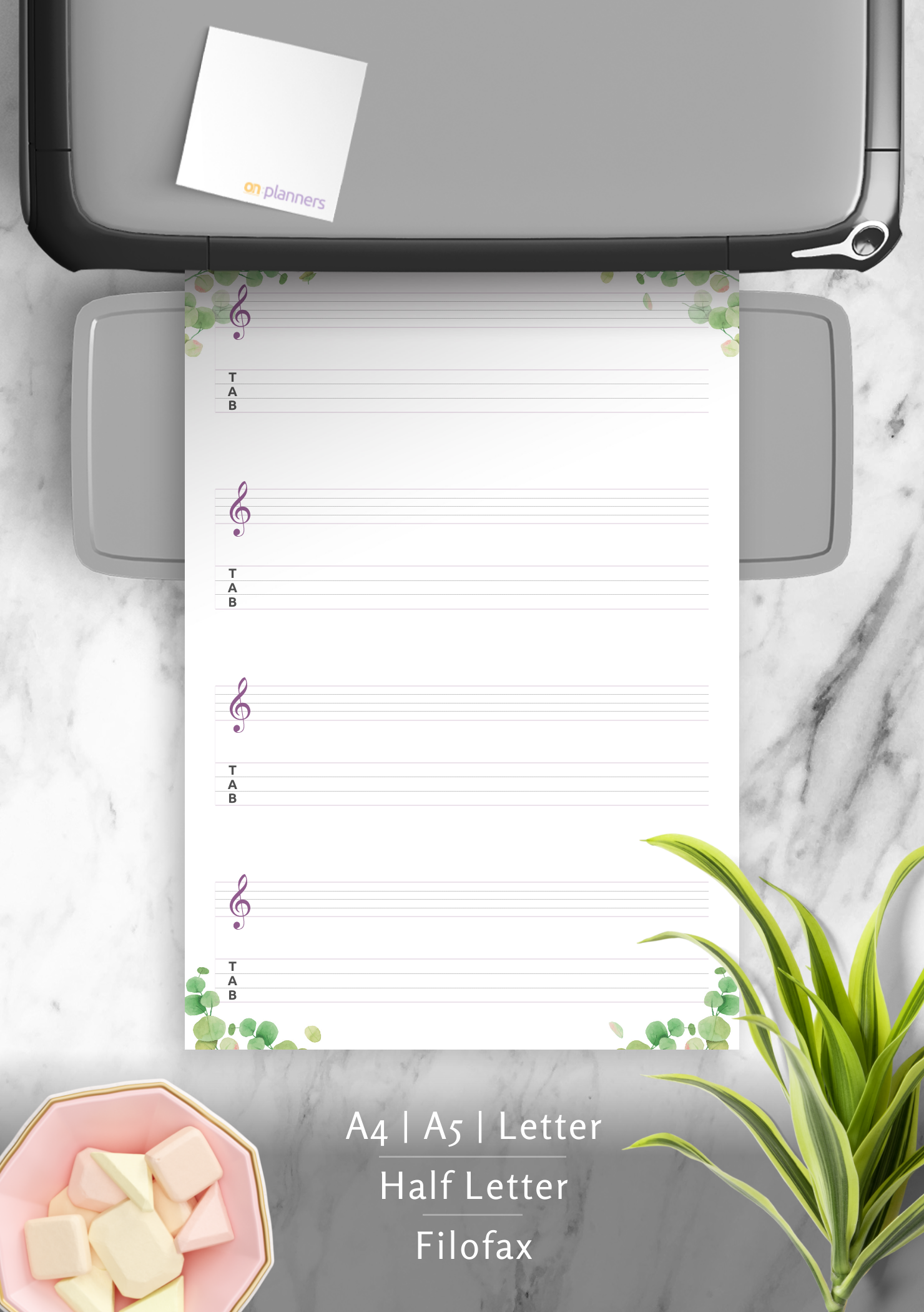 Download Single Staff: Treble + 4-String TAB – Printable Music Sheet