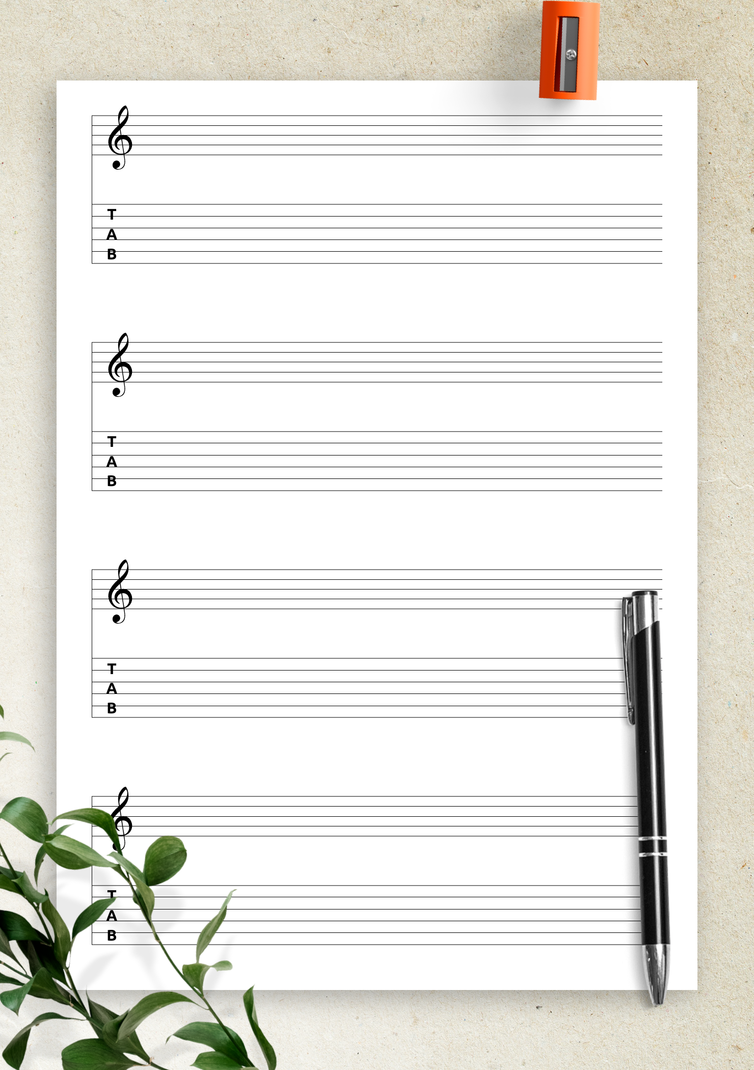 Download Treble Clef + 6-String Guitar TAB – Printable Staff & Tab Sheet