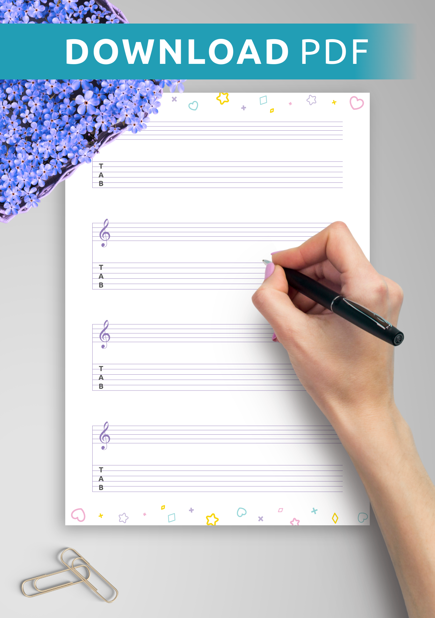 Download Treble Clef + 6-String Guitar TAB – Printable Staff & Tab Sheet