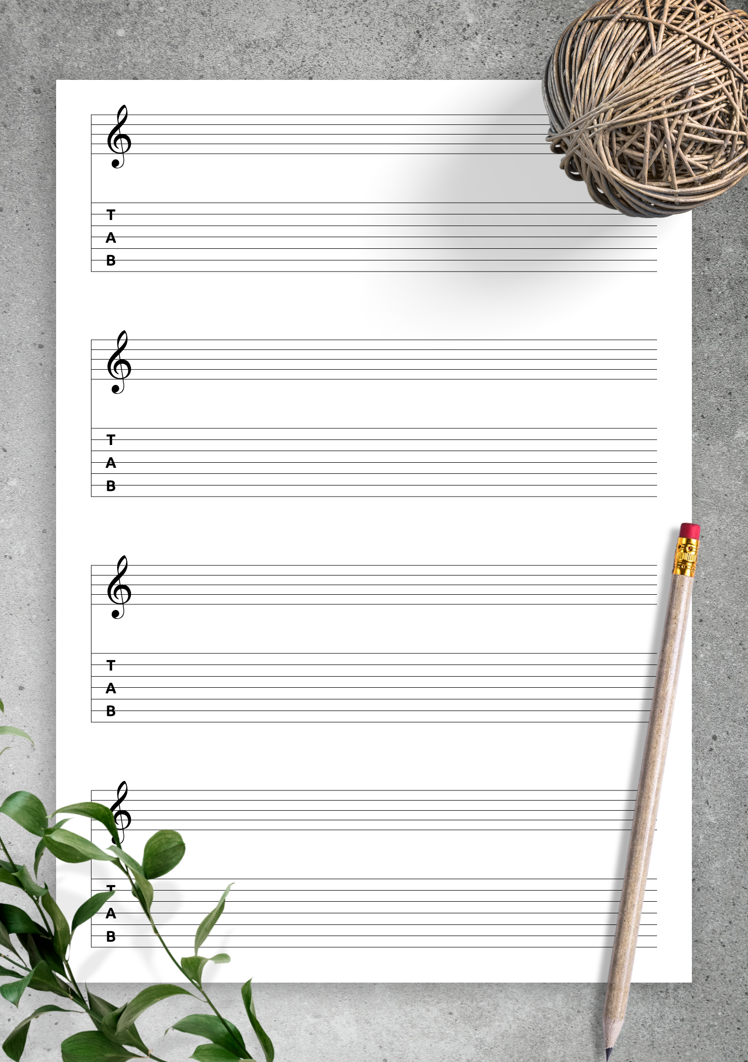Download Treble + 7-String Guitar TAB – Printable Staff & Tab Sheet