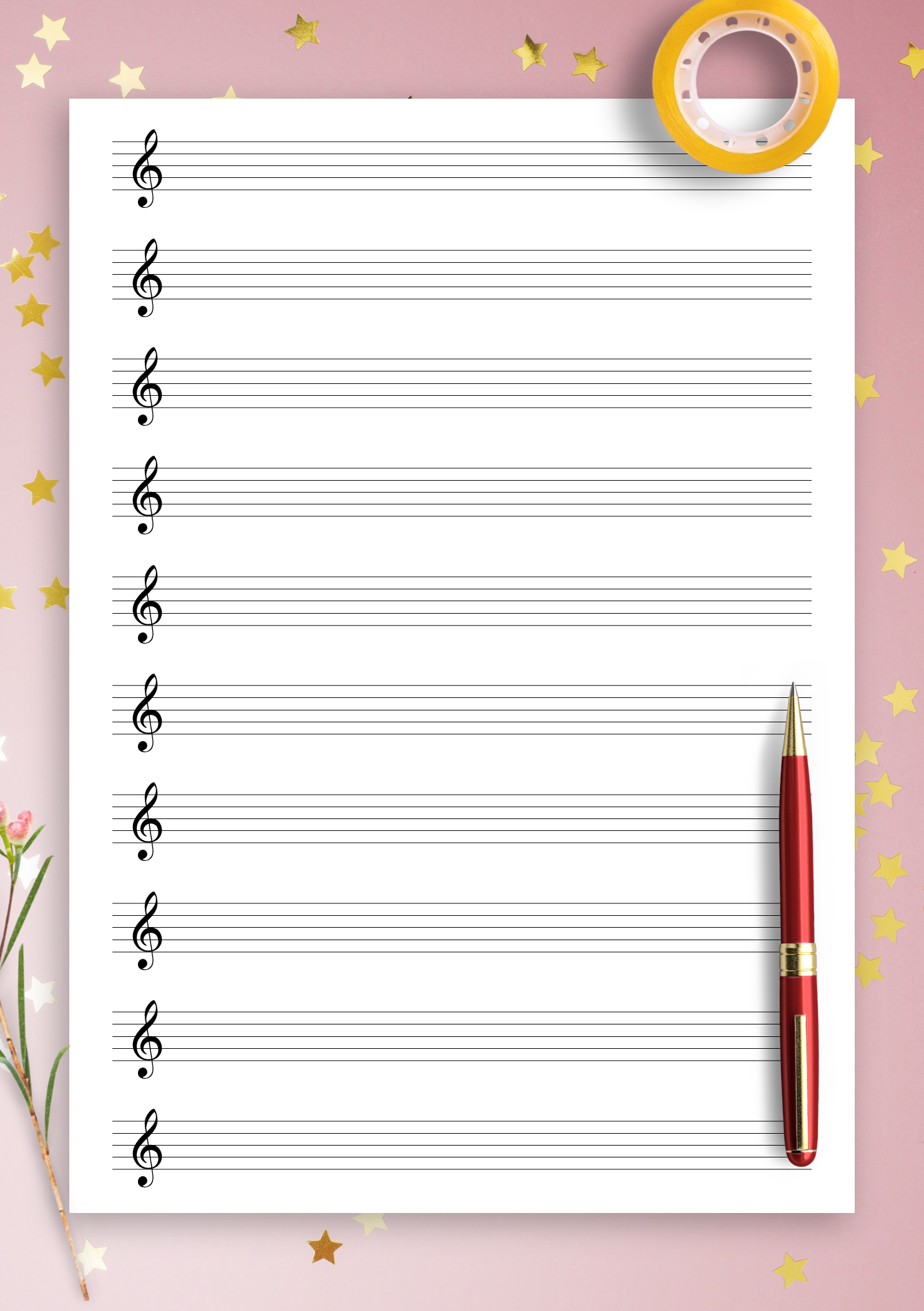 Download Treble Clef Staff Paper – Printable Blank Music Sheet Template