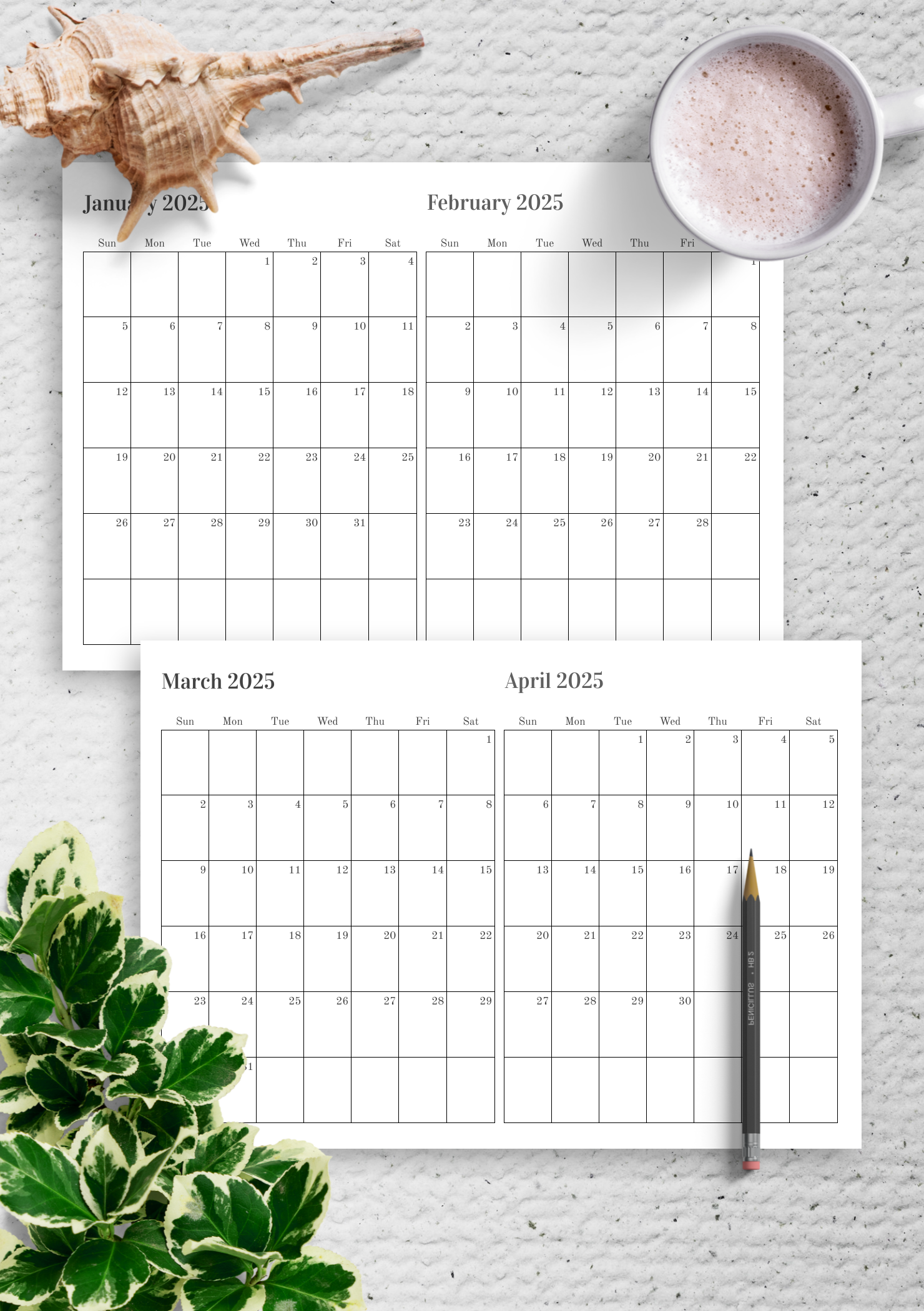 Download Printable Two Months on One Page Calendar PDF
