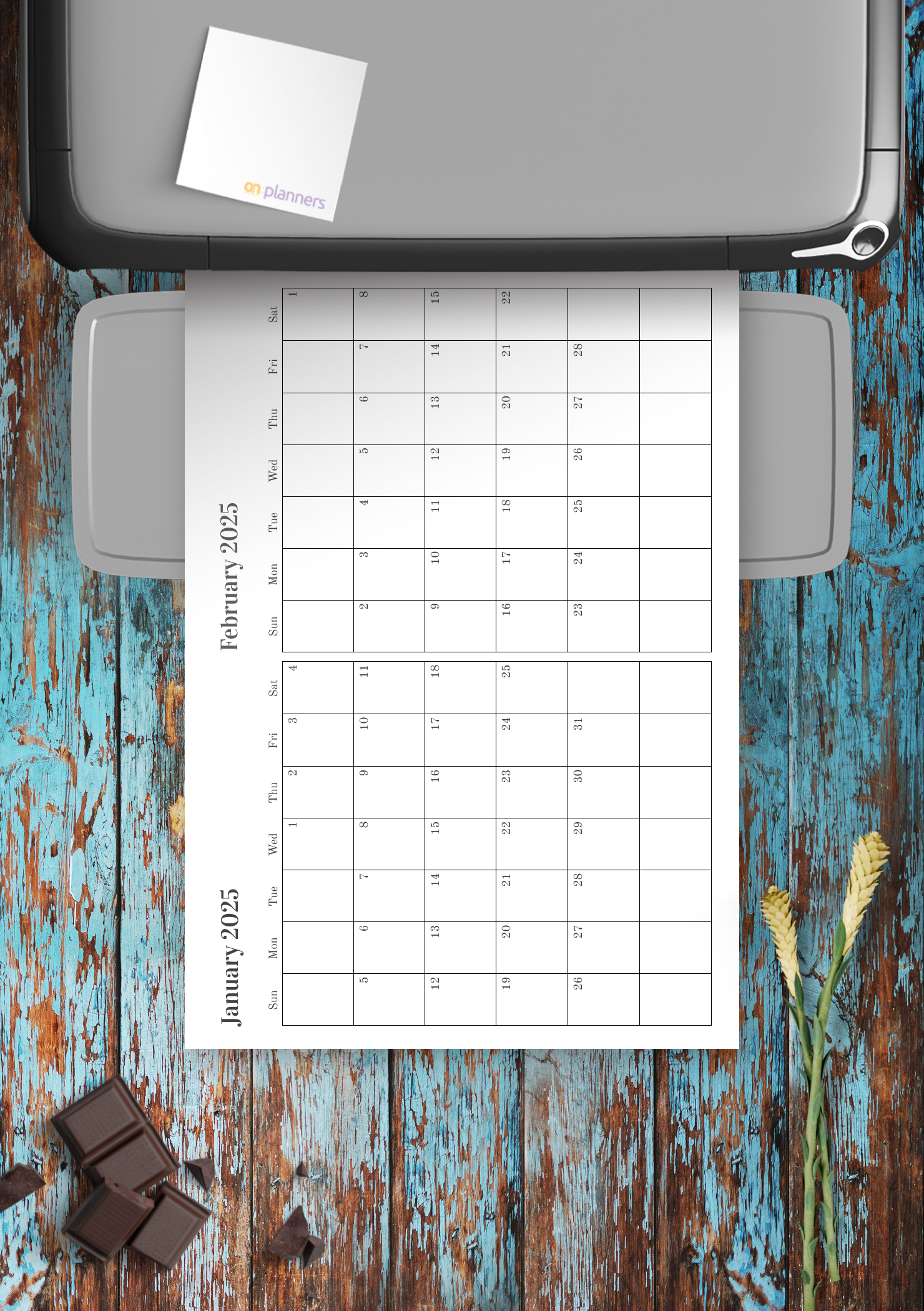 Download Printable Two Months on One Page Calendar PDF