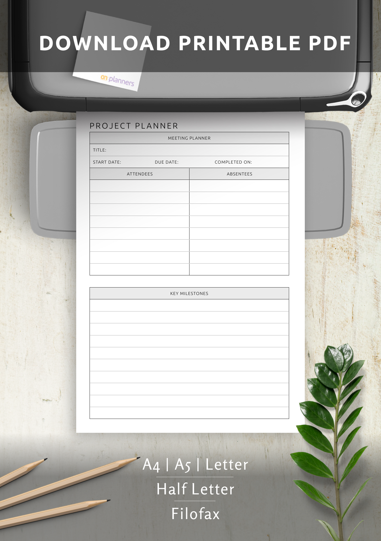 Download Printable Two Page Project Planner Template PDF