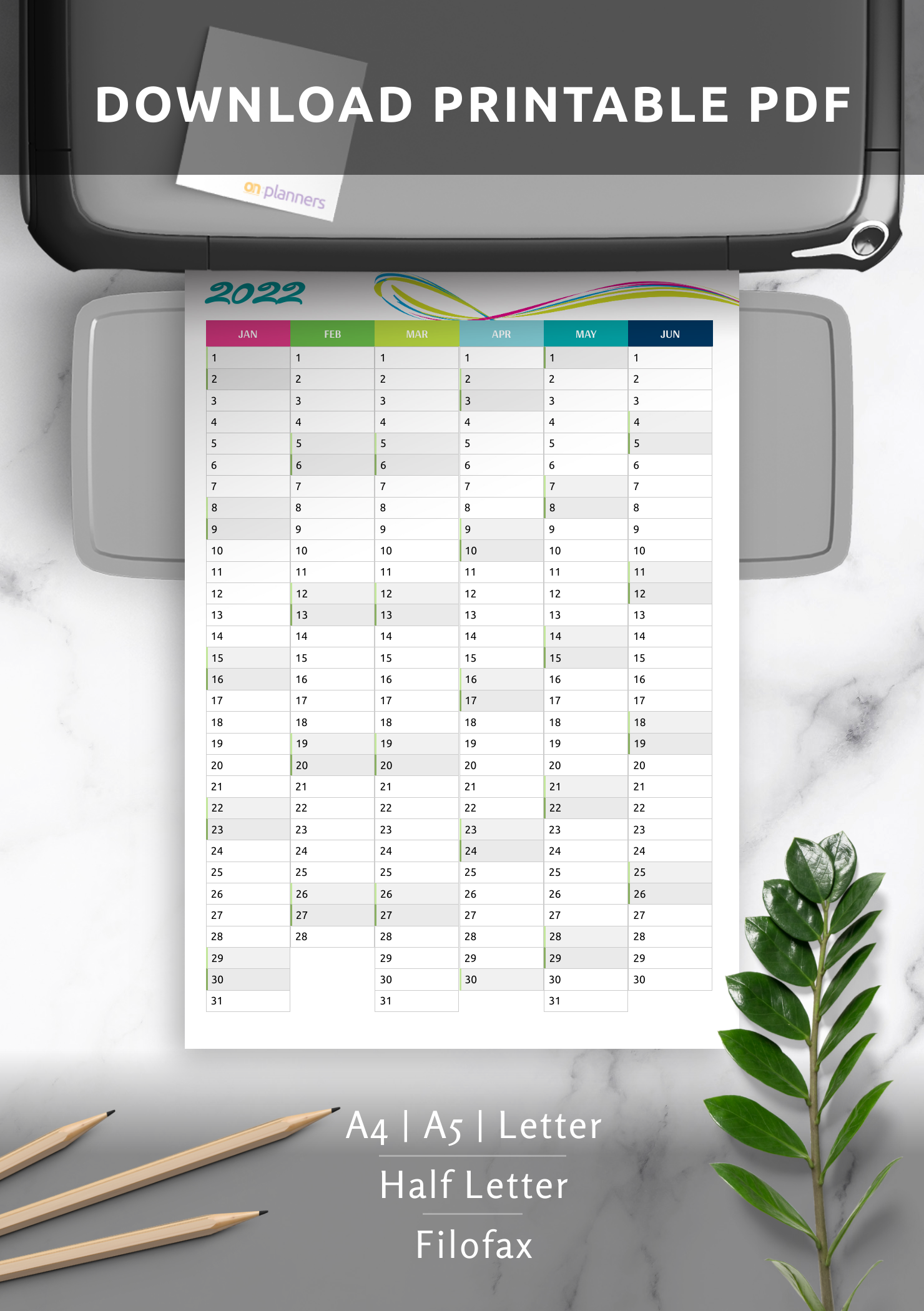 Download Printable Two Pages Vertical Calendar PDF