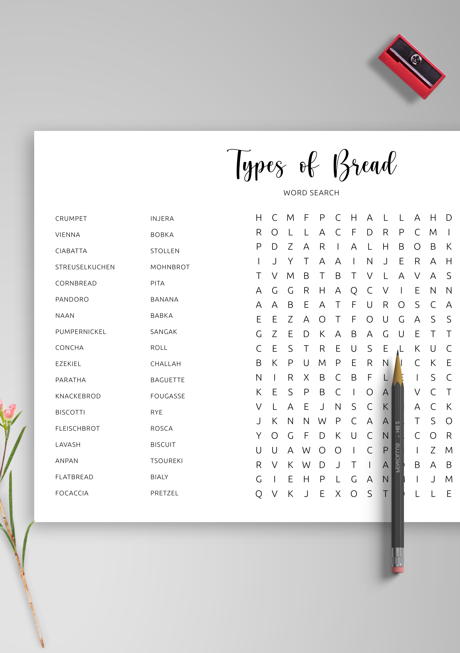 Download Printable Types of Bread Word Search in PDF