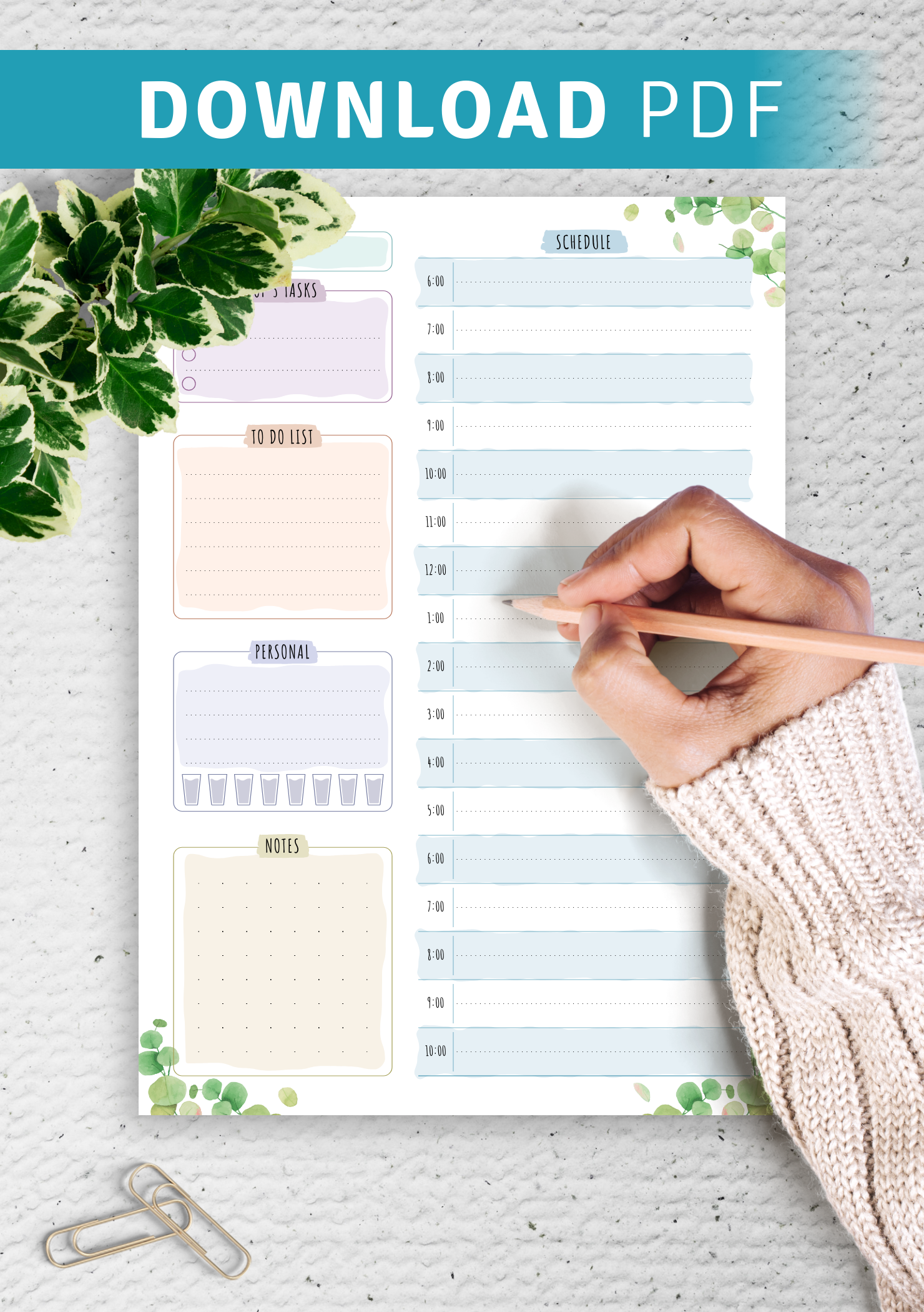 Download Printable Undated Daily Planner Template - Floral Style PDF