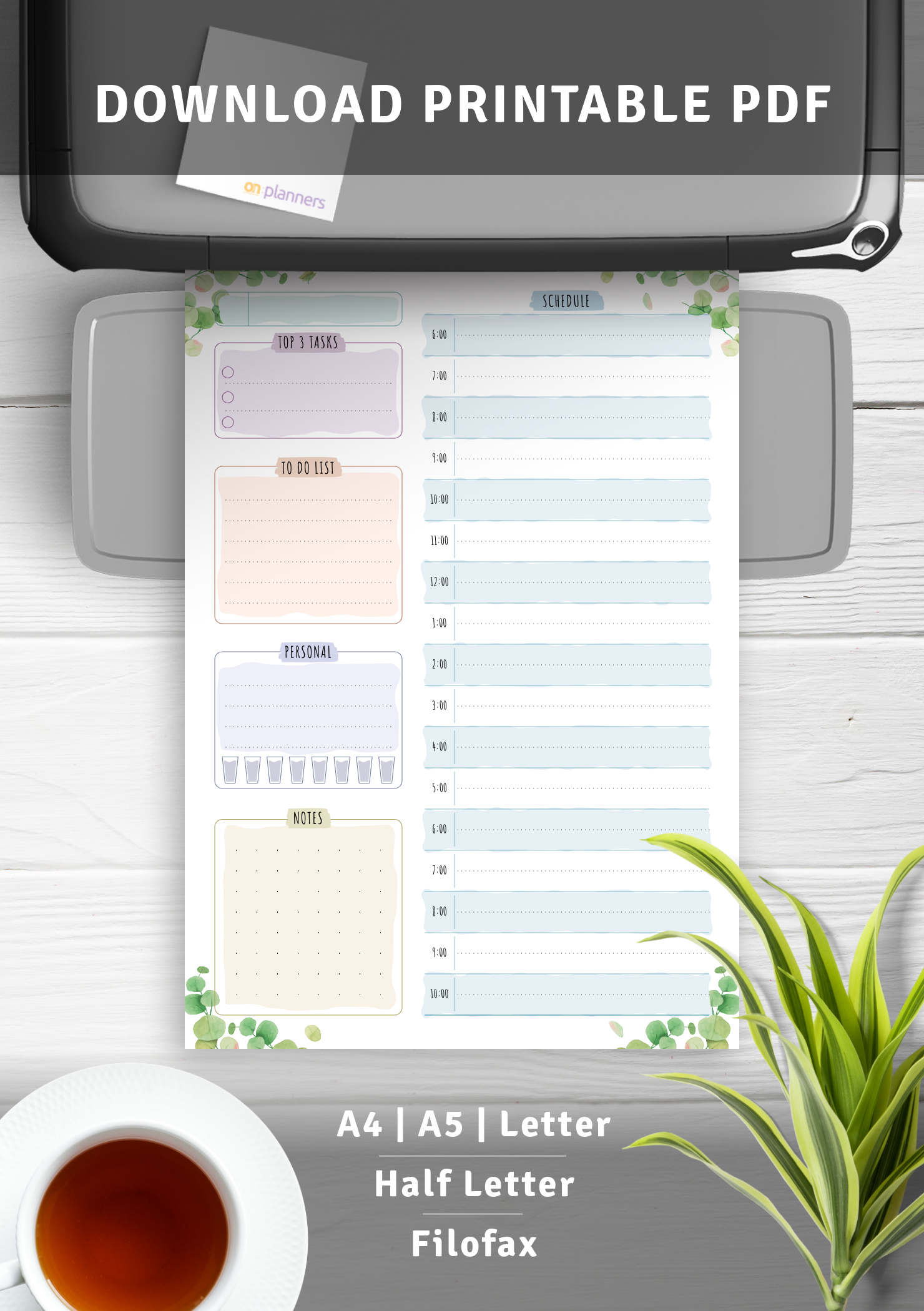 Download Printable Undated Daily Planner Template - Floral Style PDF
