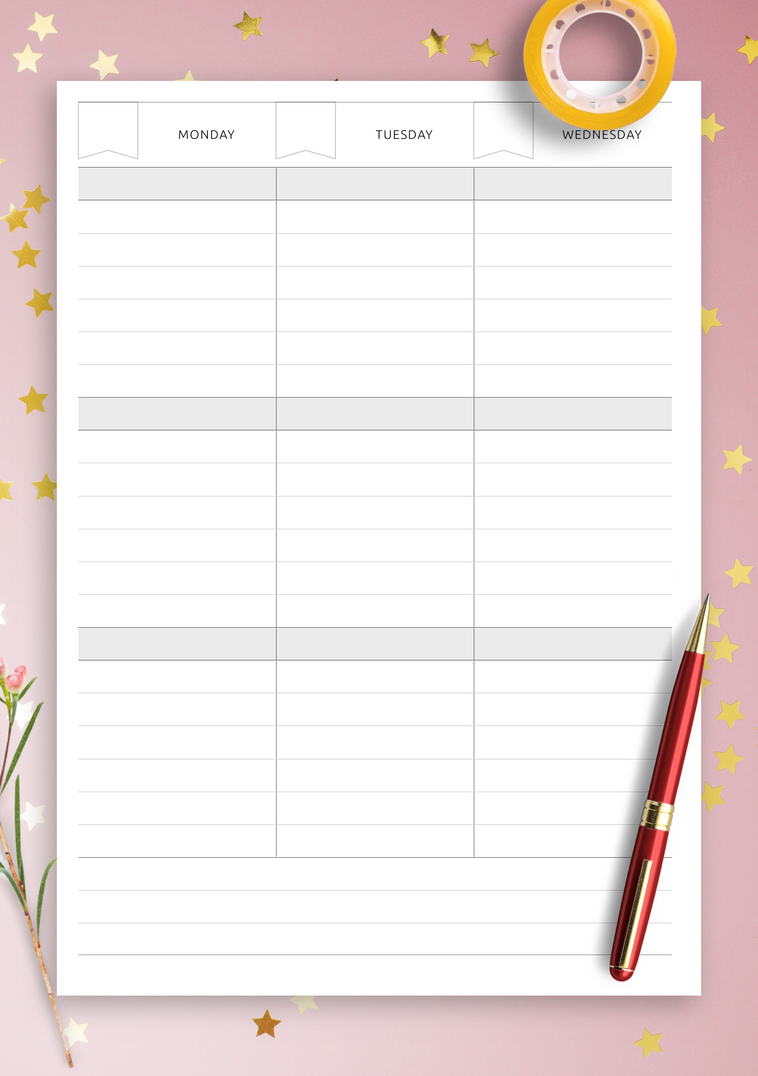 Download Printable Undated Work Week Schedule PDF