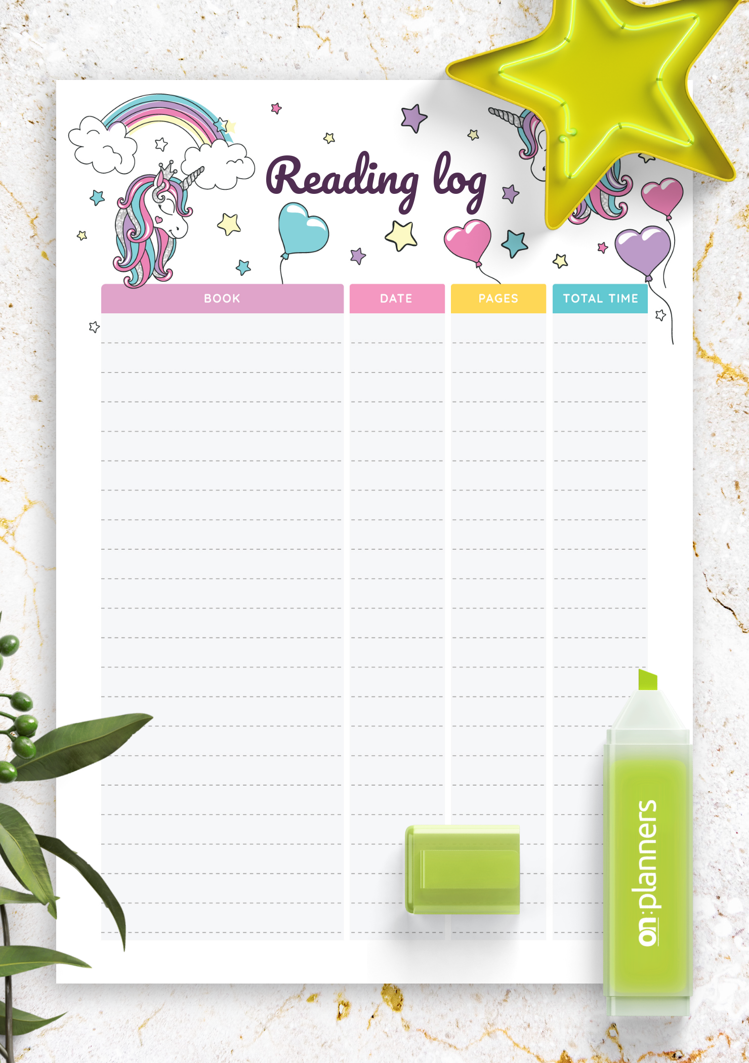 Download Printable Unicorn Reading Log Template For Kids PDF