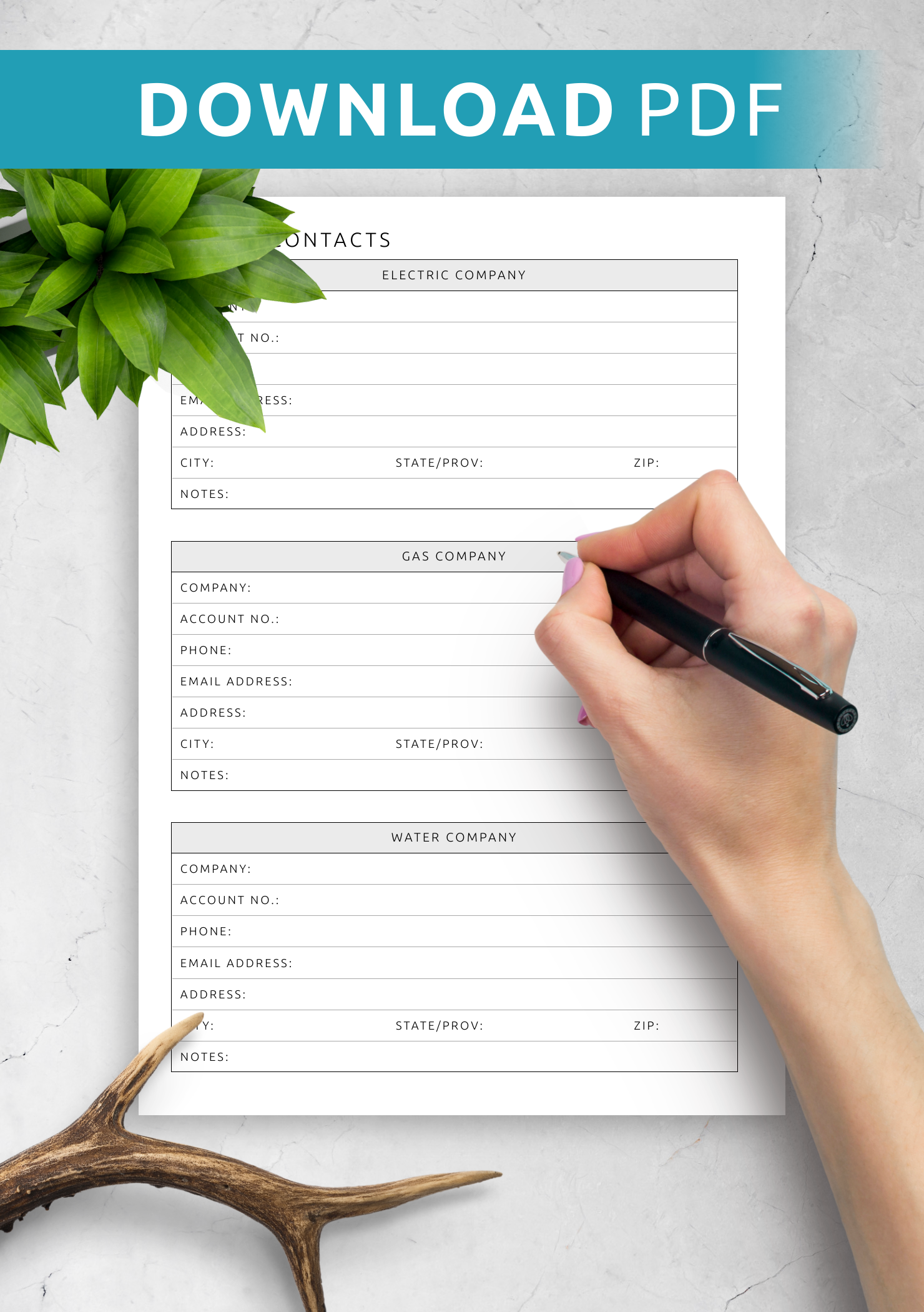Download Printable Utility Contacts Template PDF