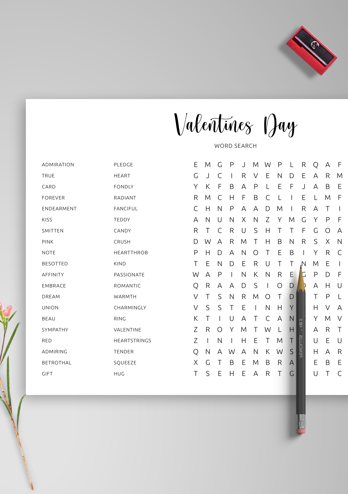 Download Printable Valentine's Day Word Search in PDF