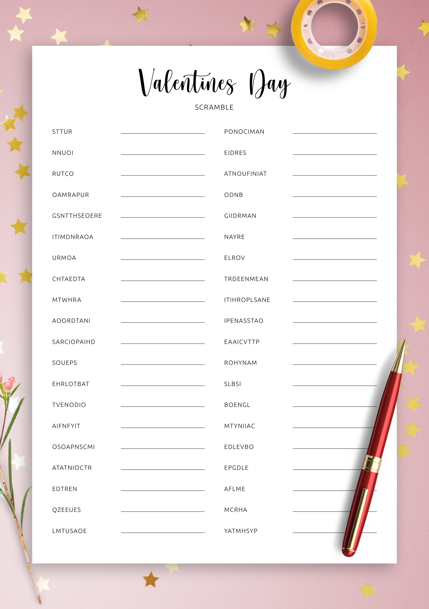 Download Printable Valentine's Day Word Scramble PDF