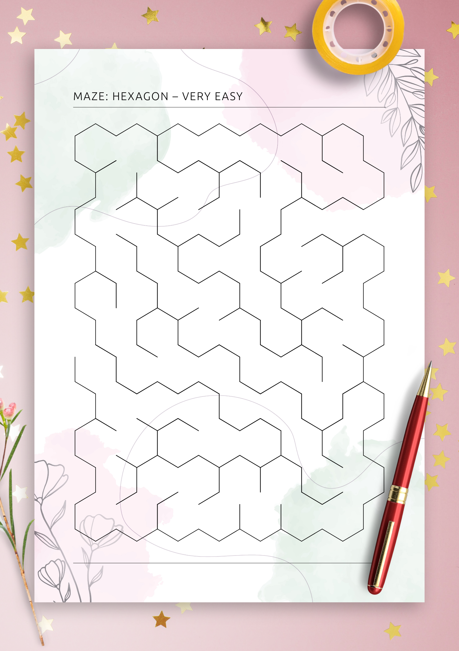 Download Printable Very Easy Hexagon Maze PDF