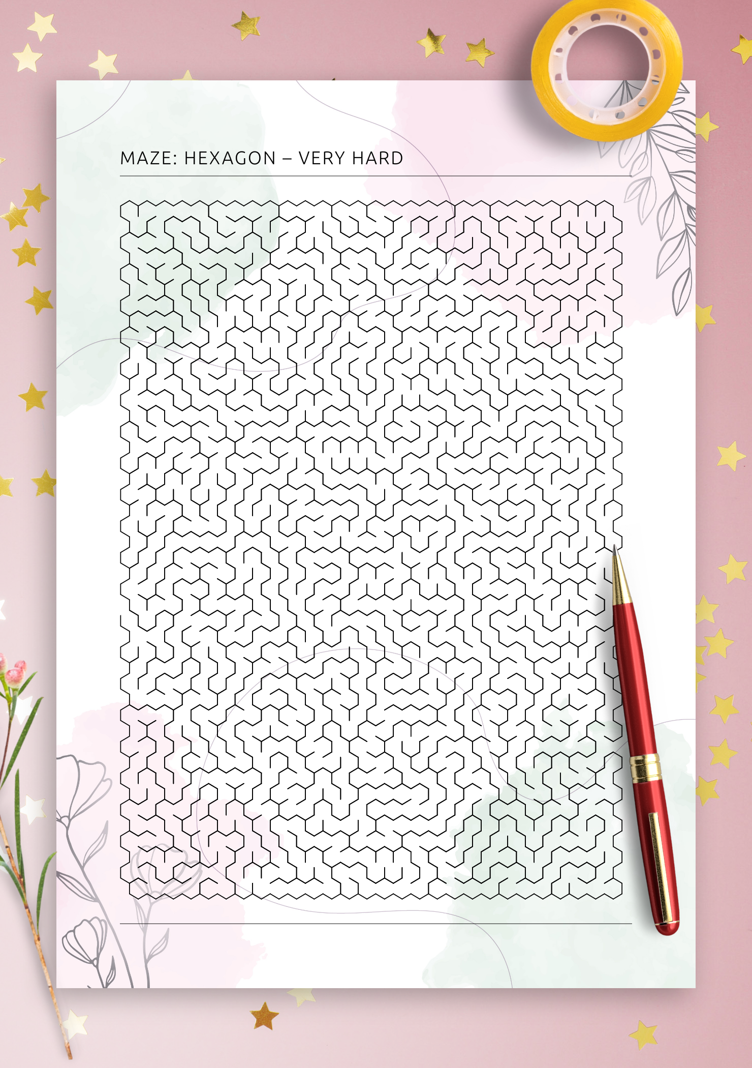 Download Printable Very Hard Hexagon Maze PDF