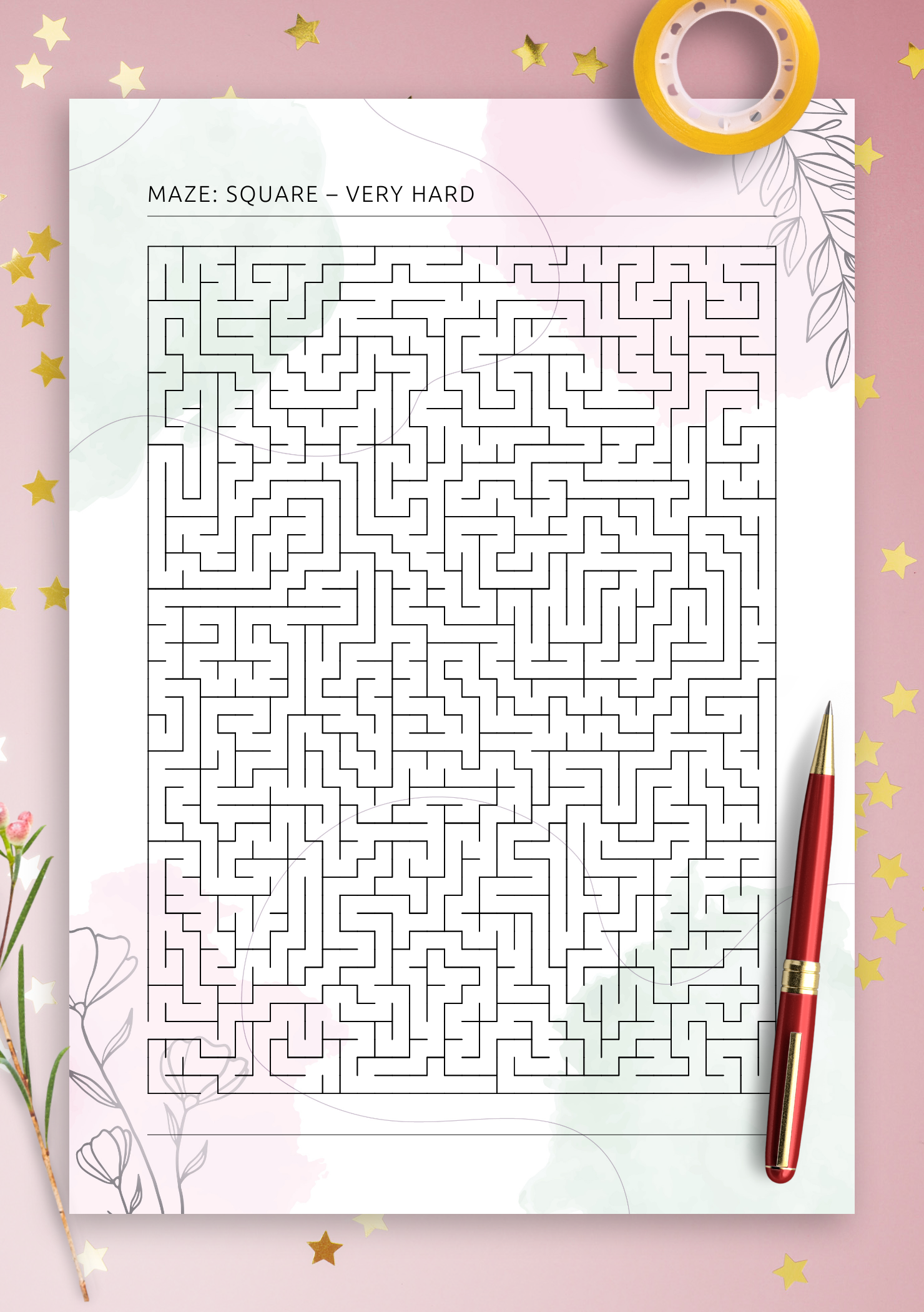 Download Printable Very Hard Square Maze PDF